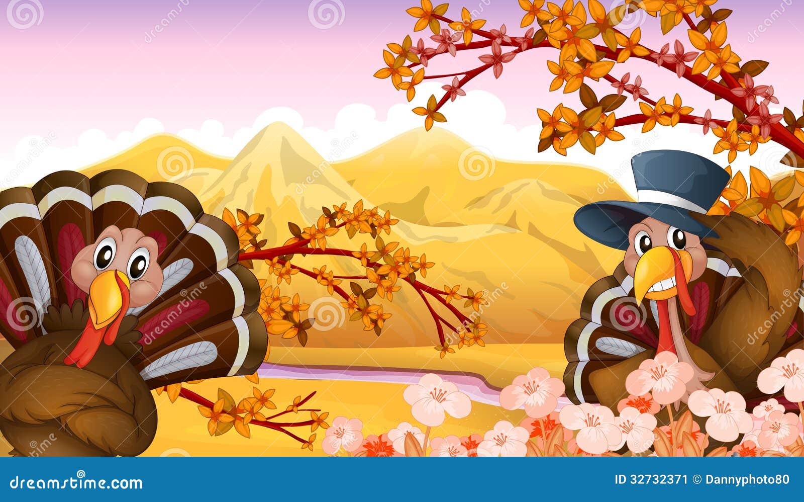 Two Turkeys in an Autumn View Stock Vector - Illustration of leaves ...