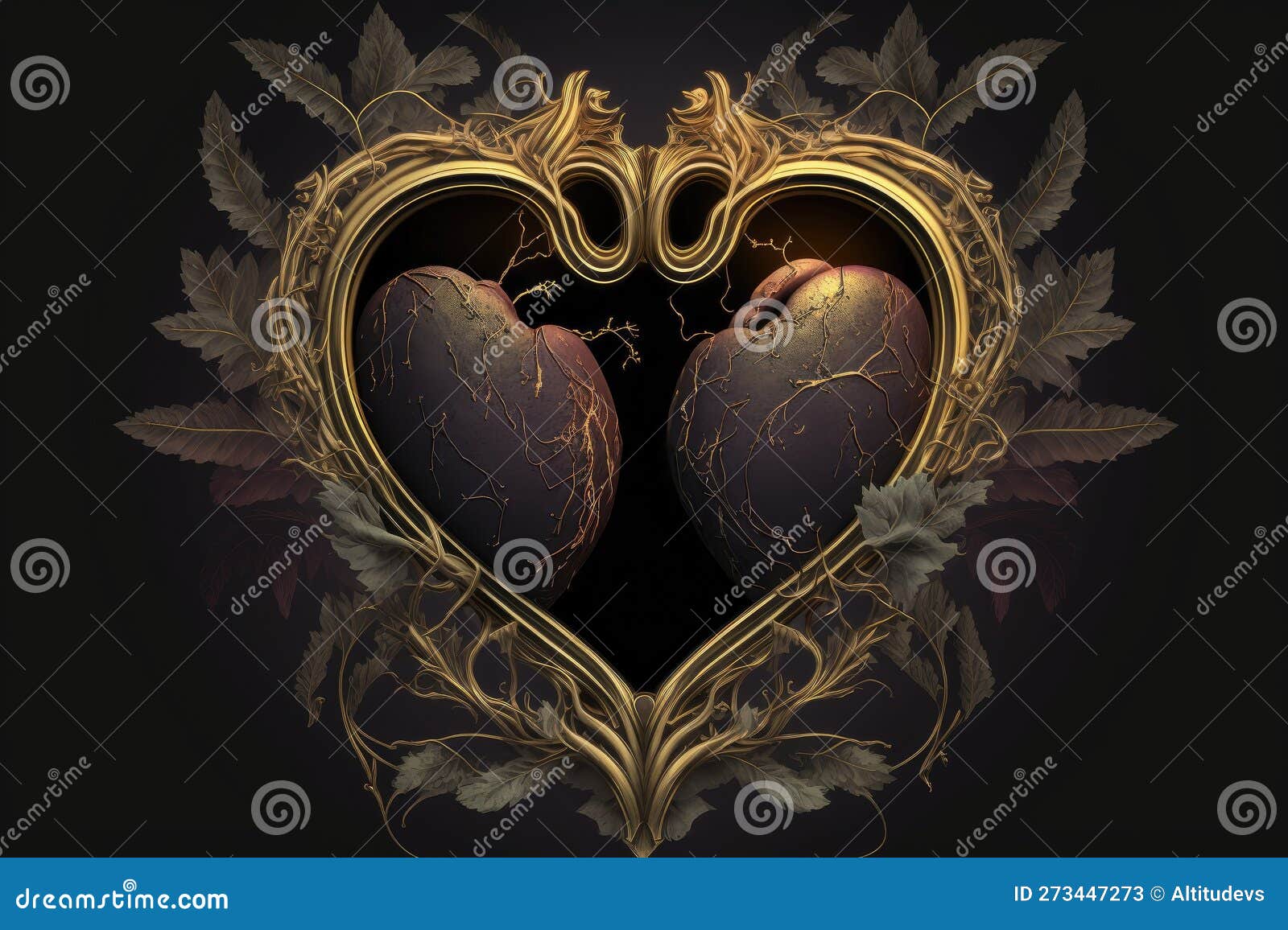 Two Turned into Heart with Frame on Dark Background Stock Illustration ...
