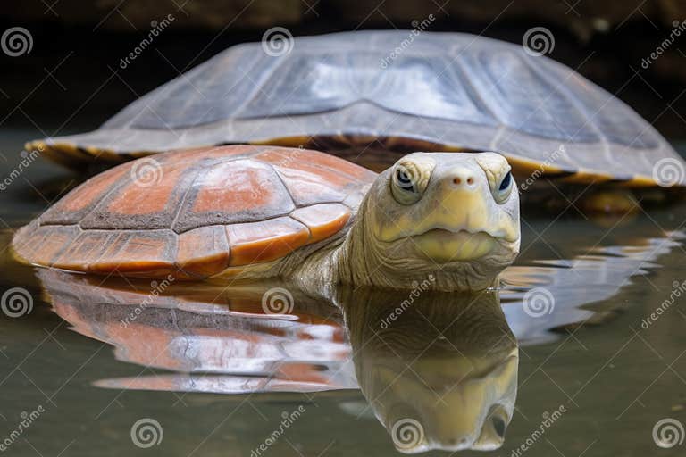 Two Turtles, One Large and One Small, Side by Side Stock Image - Image ...