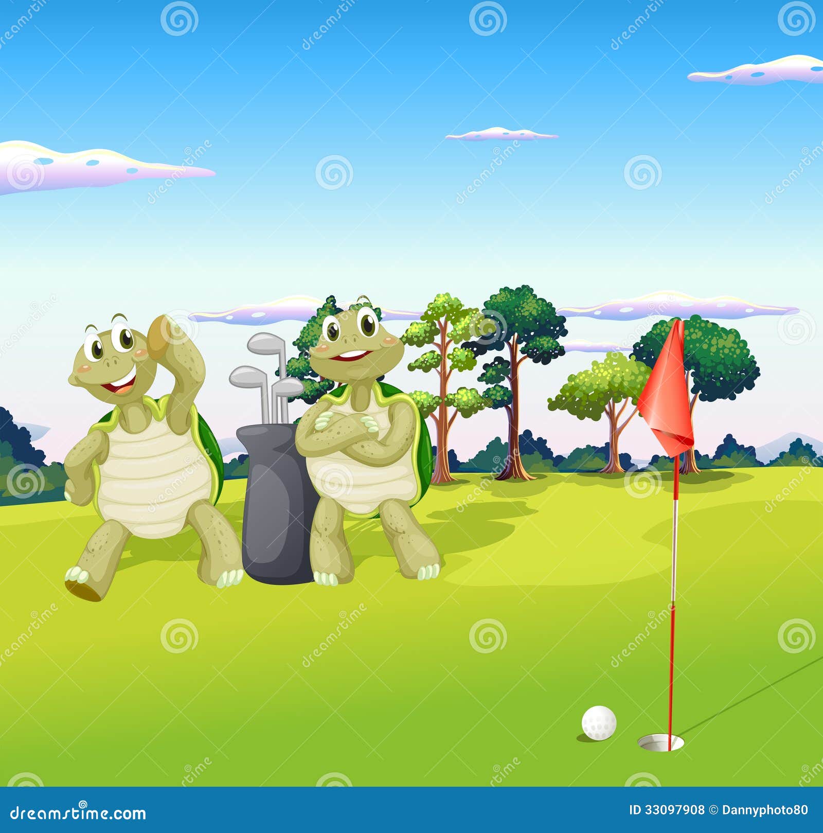 Two turtles playing golf stock vector. Illustration of branches - 33097908