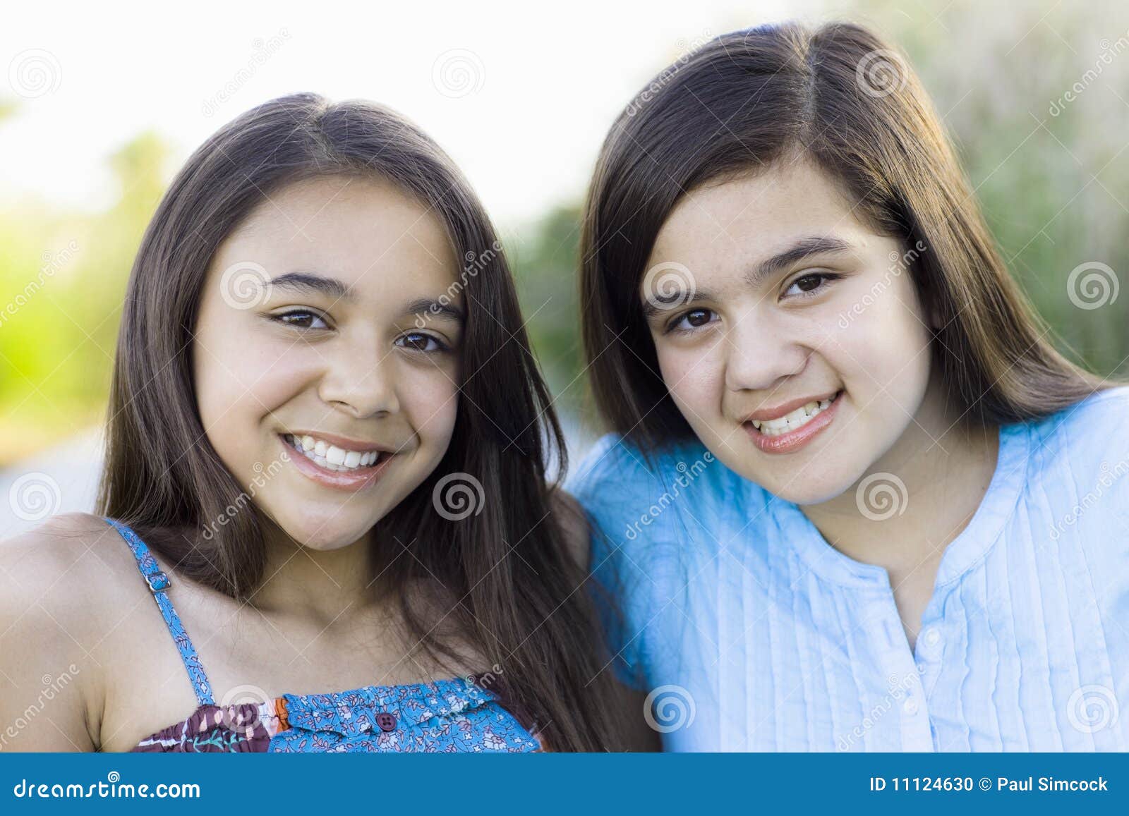 Two Tween Girls Smiling To Camera Stock Photo - Image of girlfriend ...