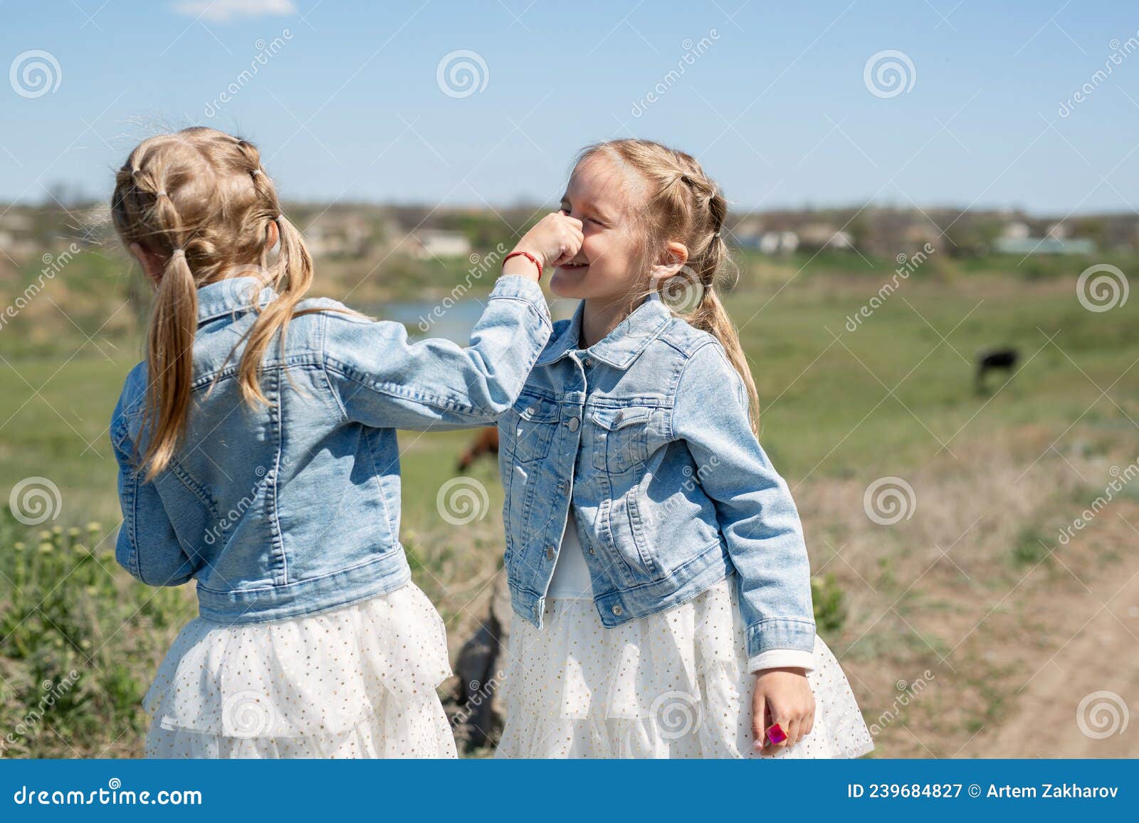 Two Twin Sisters Have Fun and Play for Example Stock Image - Image of ...