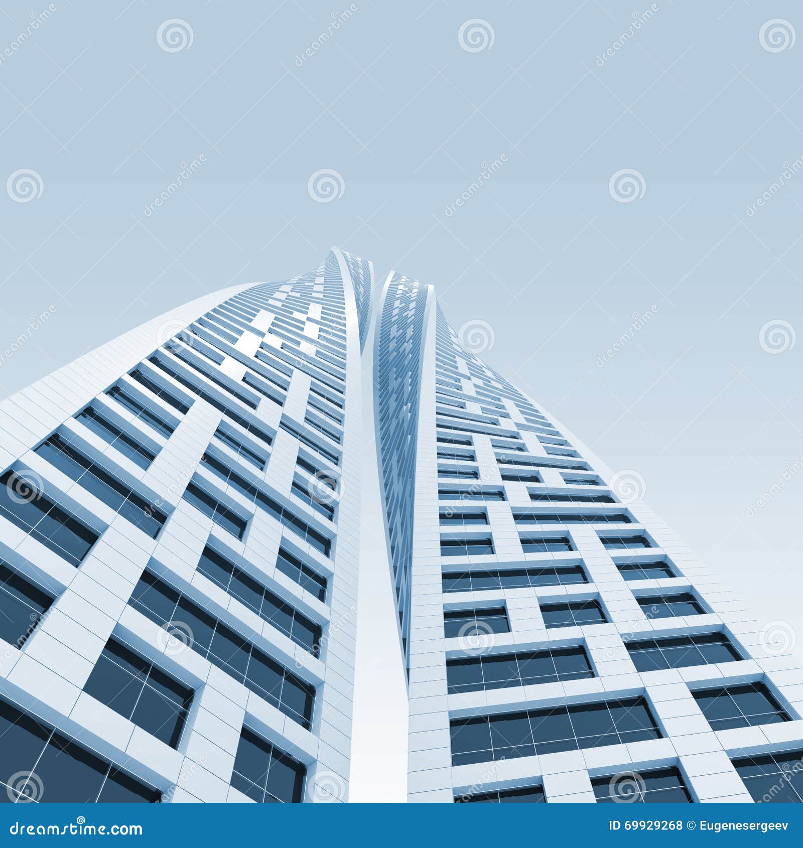 Two Twisted Towers Perspective. 3d Render Stock Illustration ...