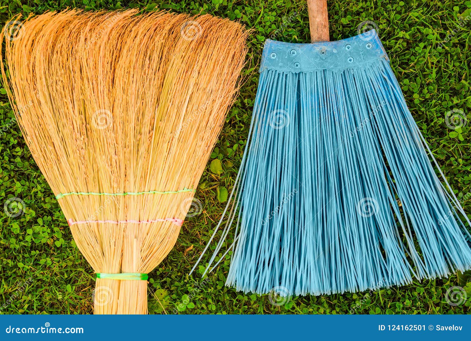 Two Types of Broom, Traditional from Twigs of Bushes and Plastic Stock ...
