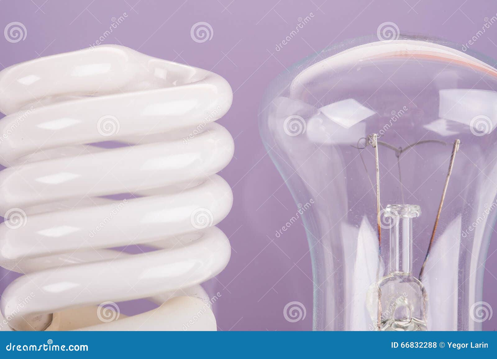 Two Types of Light Bulbs on Blue Background Stock Photo - Image of ...