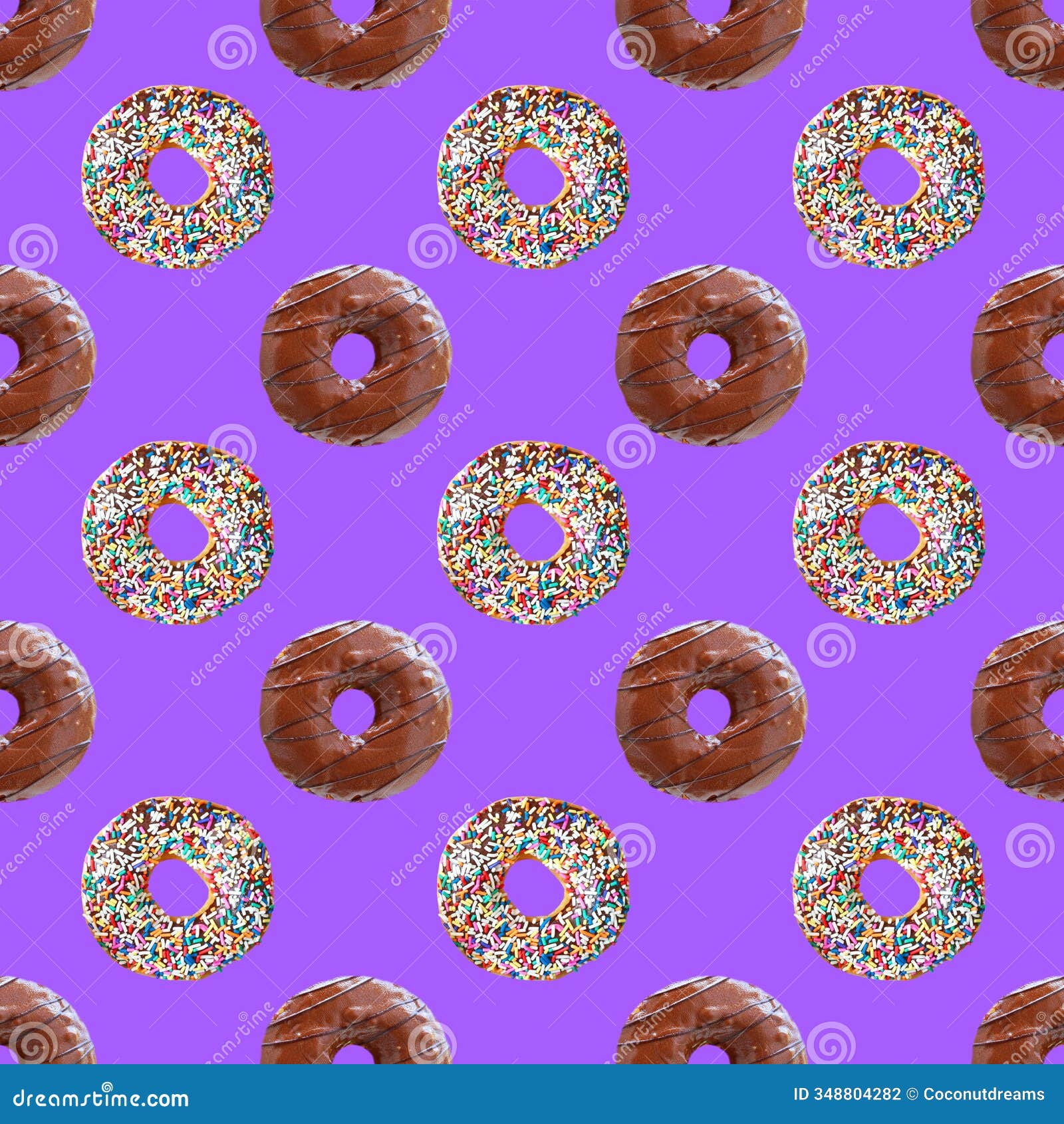 Two Types of Chocolate Glazed Donuts Pattern on Light Violet Background ...