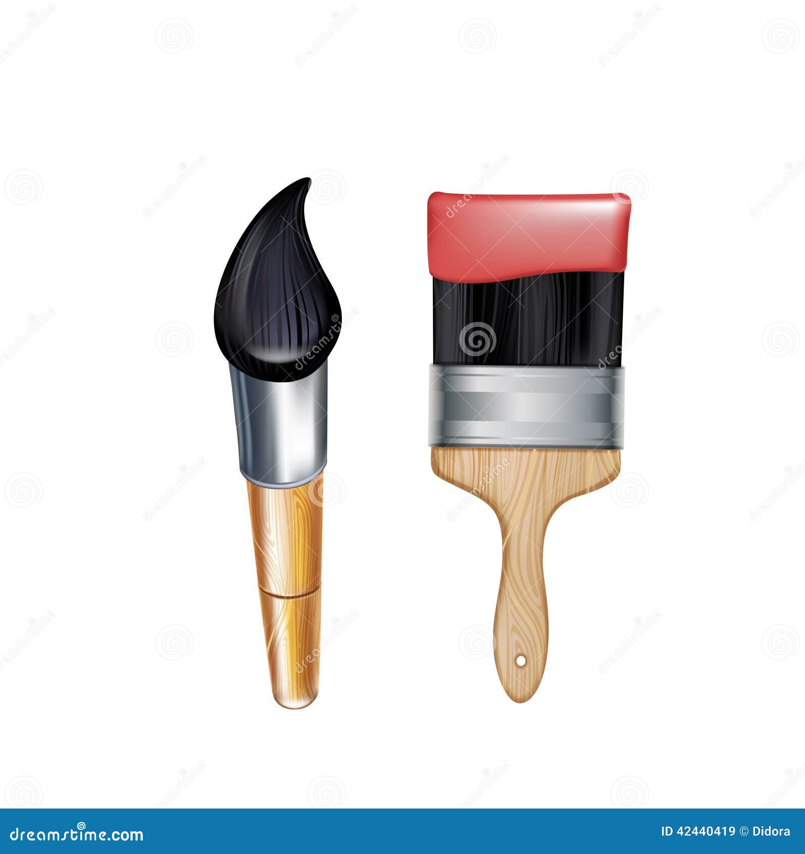 Two Types of Paint Brushes Isolated on White Stock Vector ...