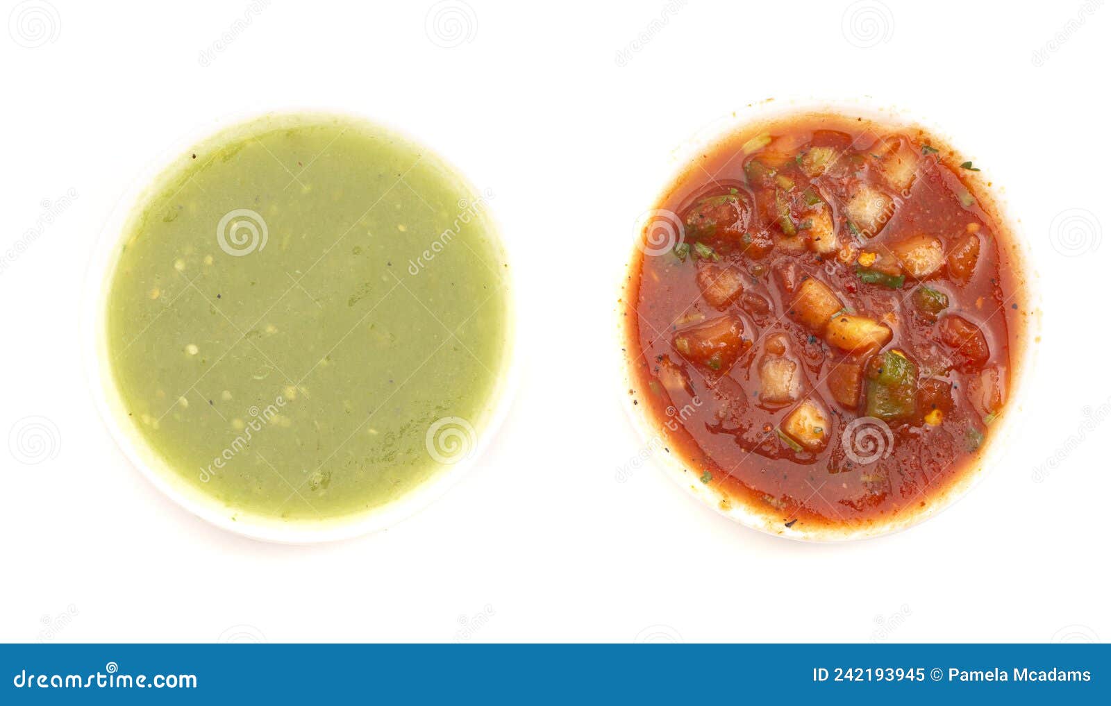 Two Types of Salsa Both Green and Red on a White Background Stock Image ...