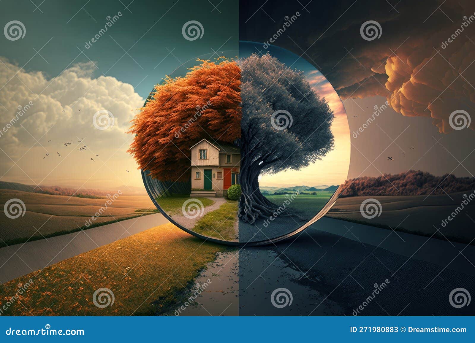 Two Types of Scenery in One Frame Image Generative AI Stock ...