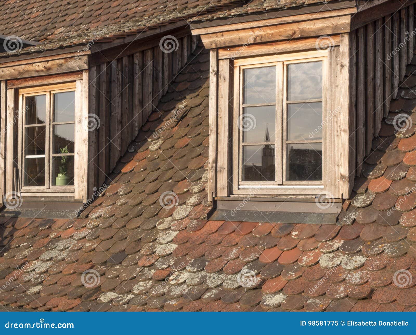 Two Typical High Bay Roof Windows. Reflection on the Glasses in Stock ...