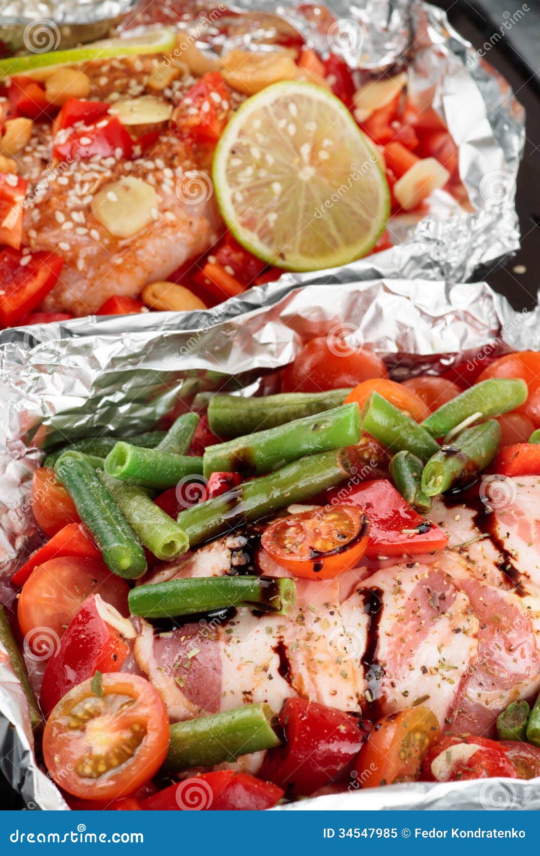 Two Uncooked Dishes in Foil Stock Image - Image of roasting, runner ...