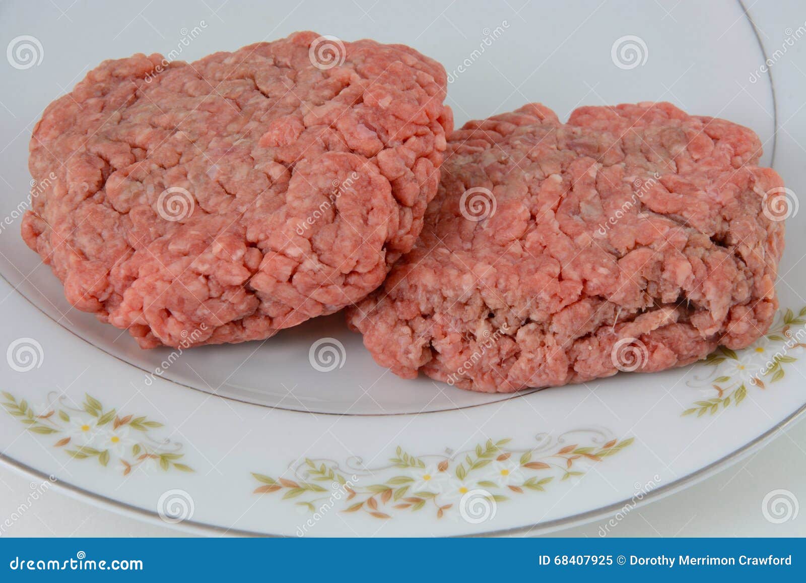 Two Uncooked Hamburger Patties on Plate Stock Image - Image of ground ...