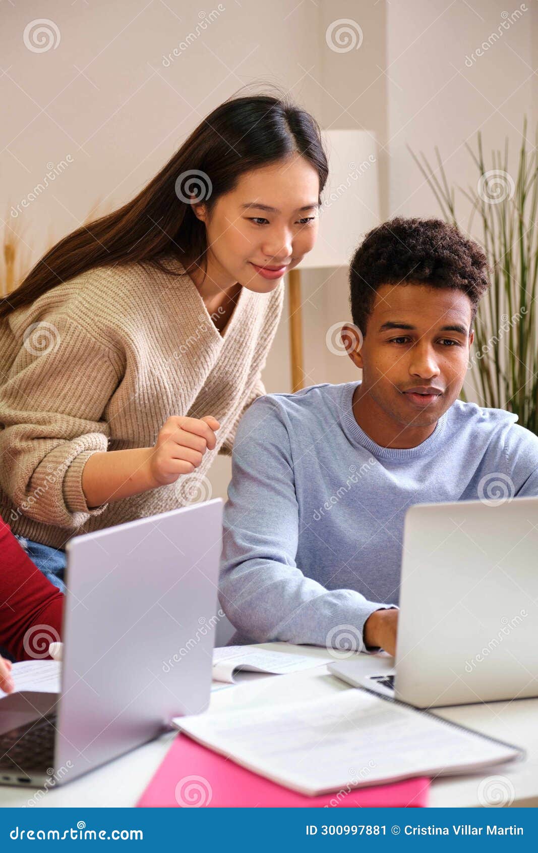 Two University Colleagues Studying Together at Shared Flat. Stock Image ...