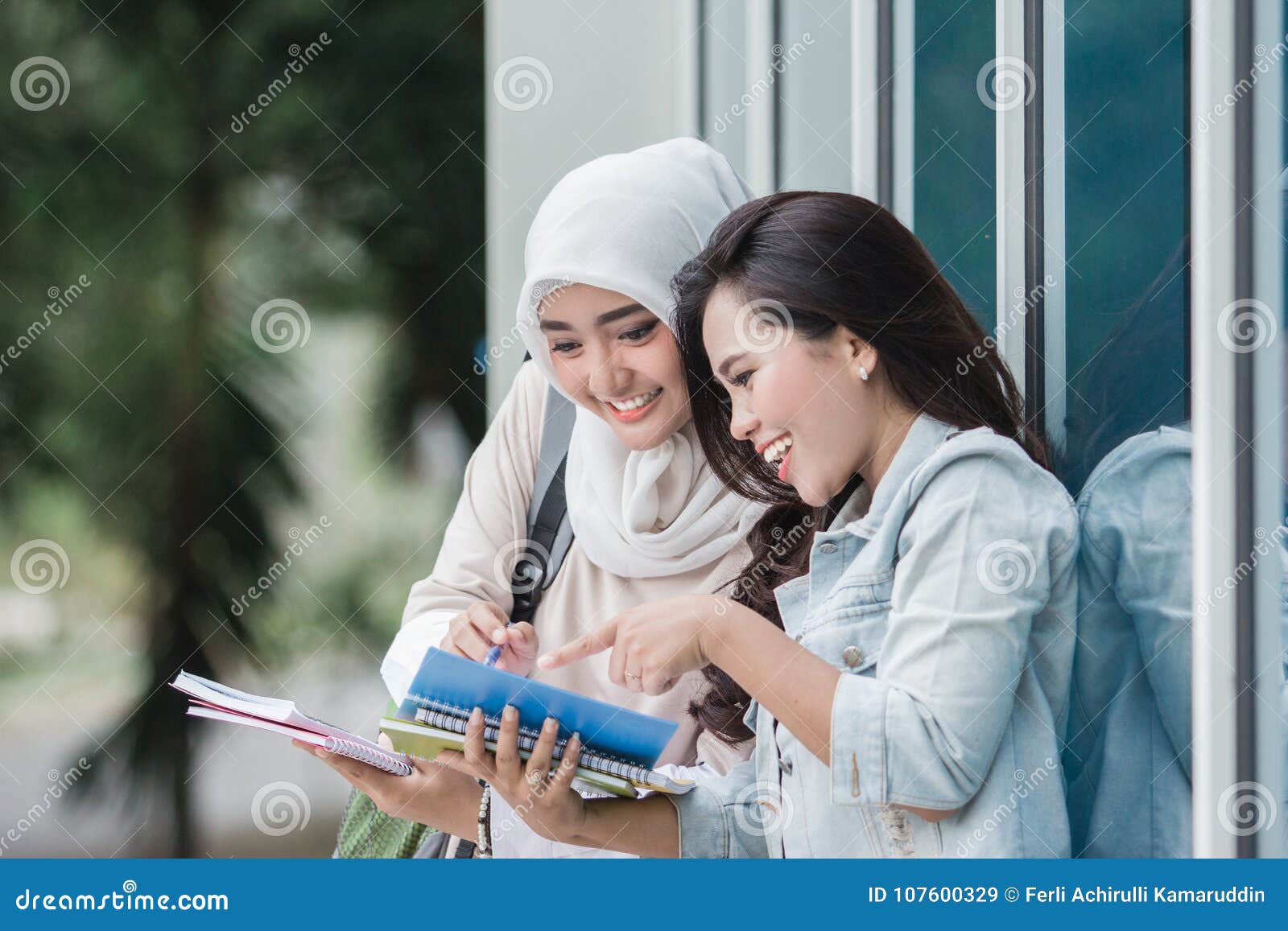Two Asian Student Studying on Campus Stock Image - Image of campus ...
