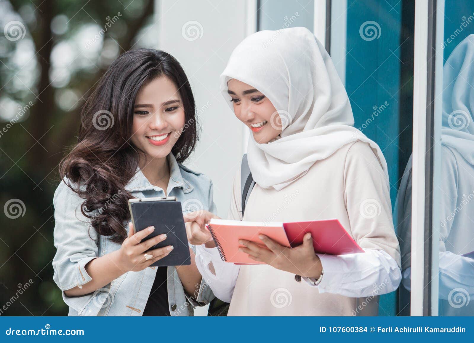 Two Asian Student Studying on Campus Stock Photo - Image of smile ...