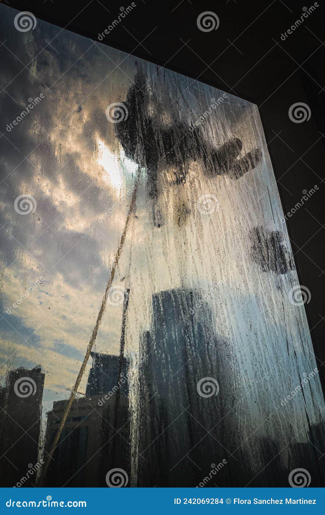 Skyscrapers Window Cleaners Washing a Window in Doha, Qatar Stock Photo ...
