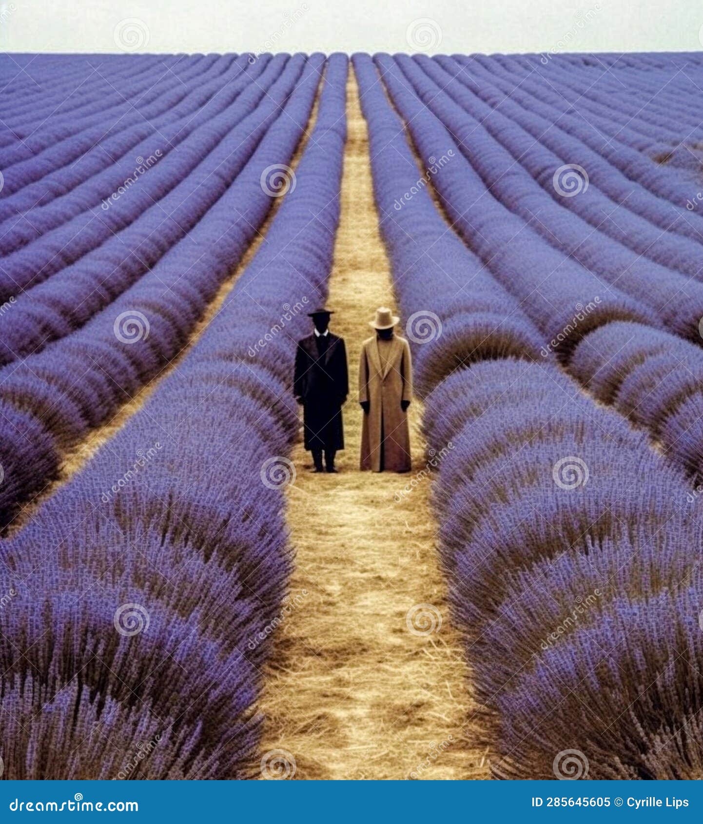 Two Unsettling Characters Amidst a Lavender Field - Generative AI Stock ...