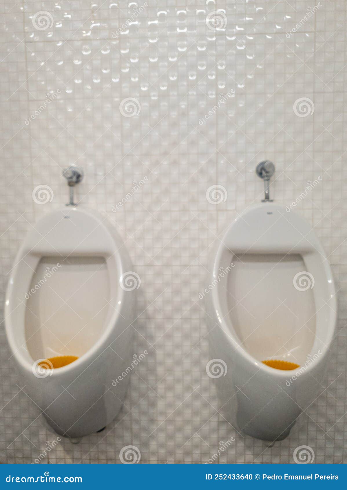 Two Urinals Next To White Tiled Wall Stock Photo - Image of wall ...