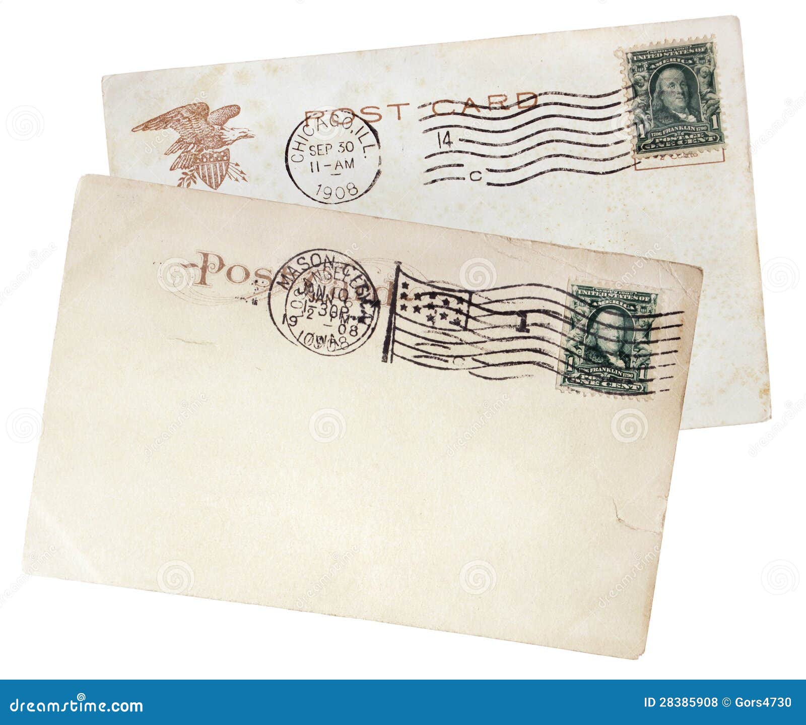 Two US Postcards, 1908. editorial stock photo. Image of close - 28385908