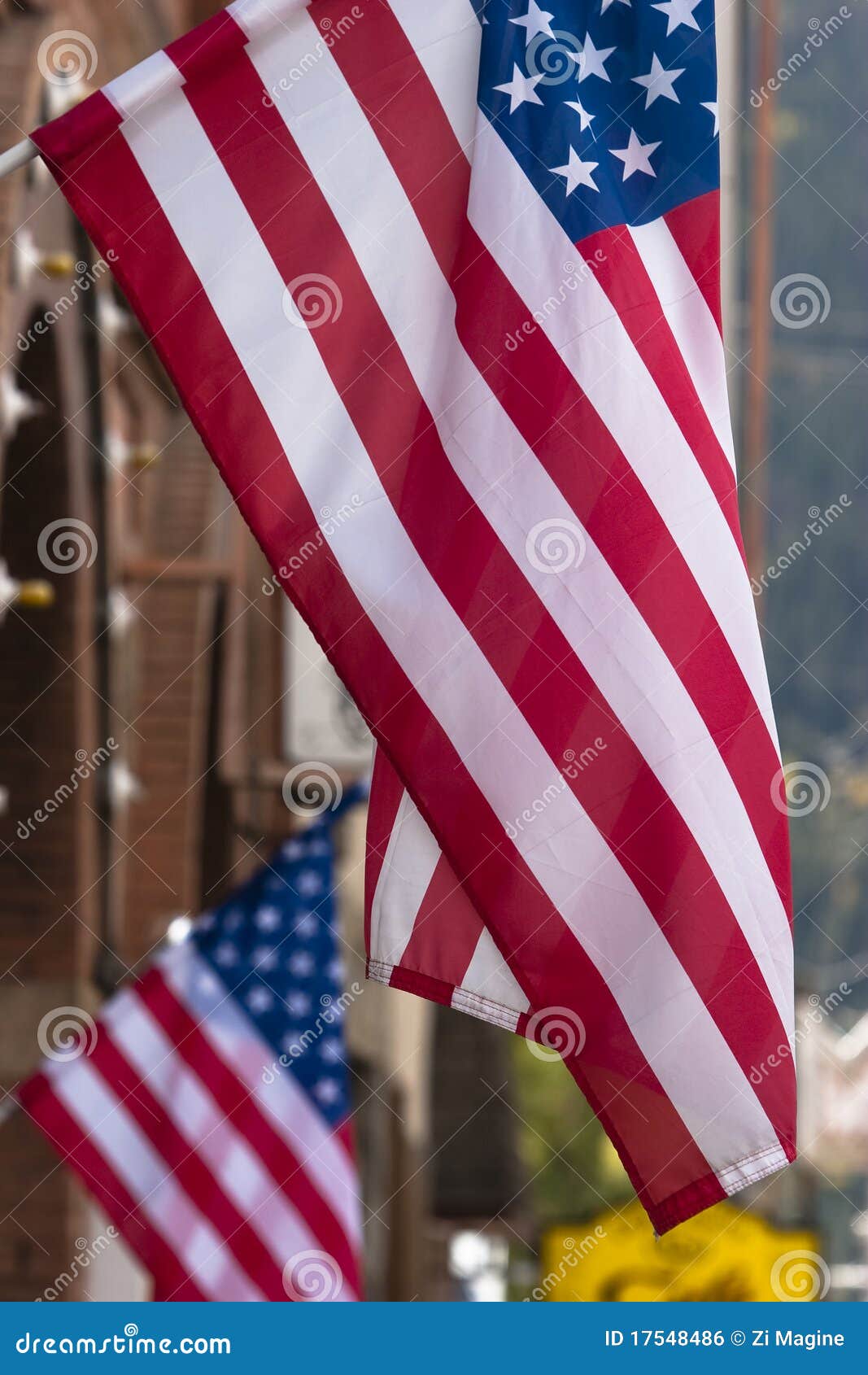 Two USA flags in a street stock photo. Image of white - 17548486