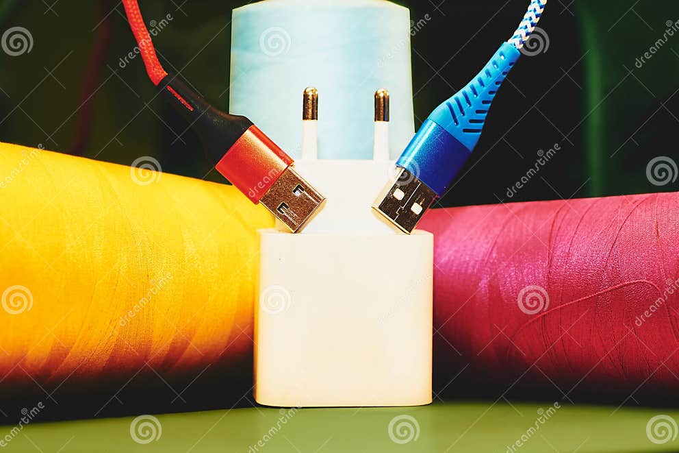 Two Usb Cables for Connection.Tailoring Supplies, Spools of Thread ...