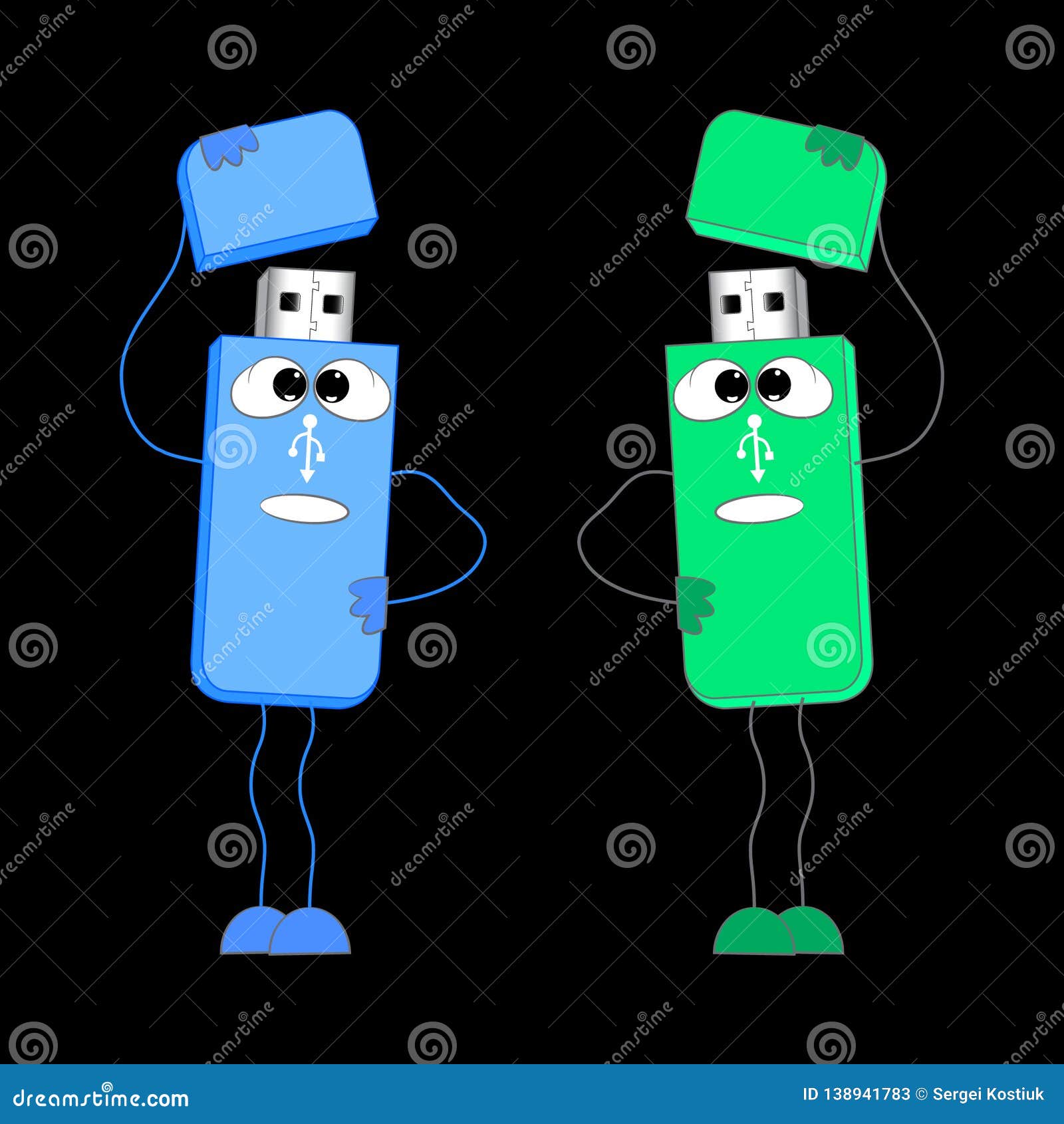 Two Usb Flash Drive Cartoon Vector Illustration Stock Vector ...