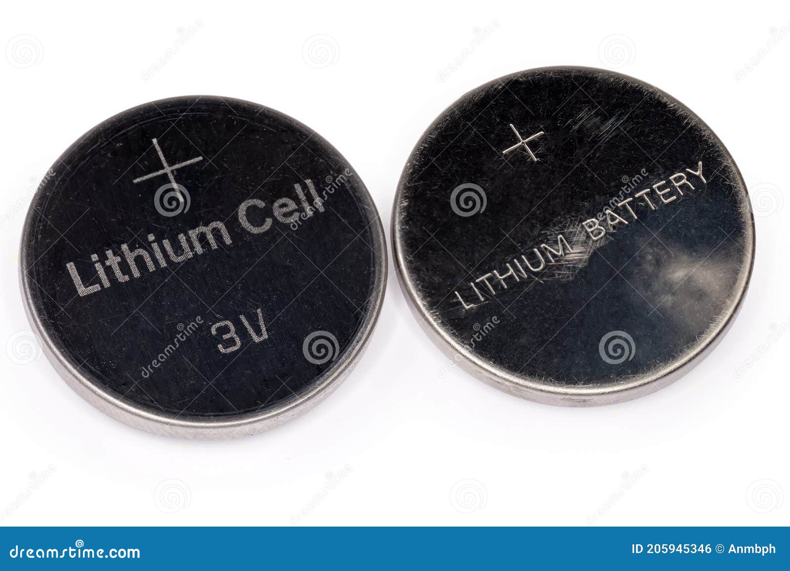 Two Used Lithium Button Batteries on White Background Close-up Stock ...