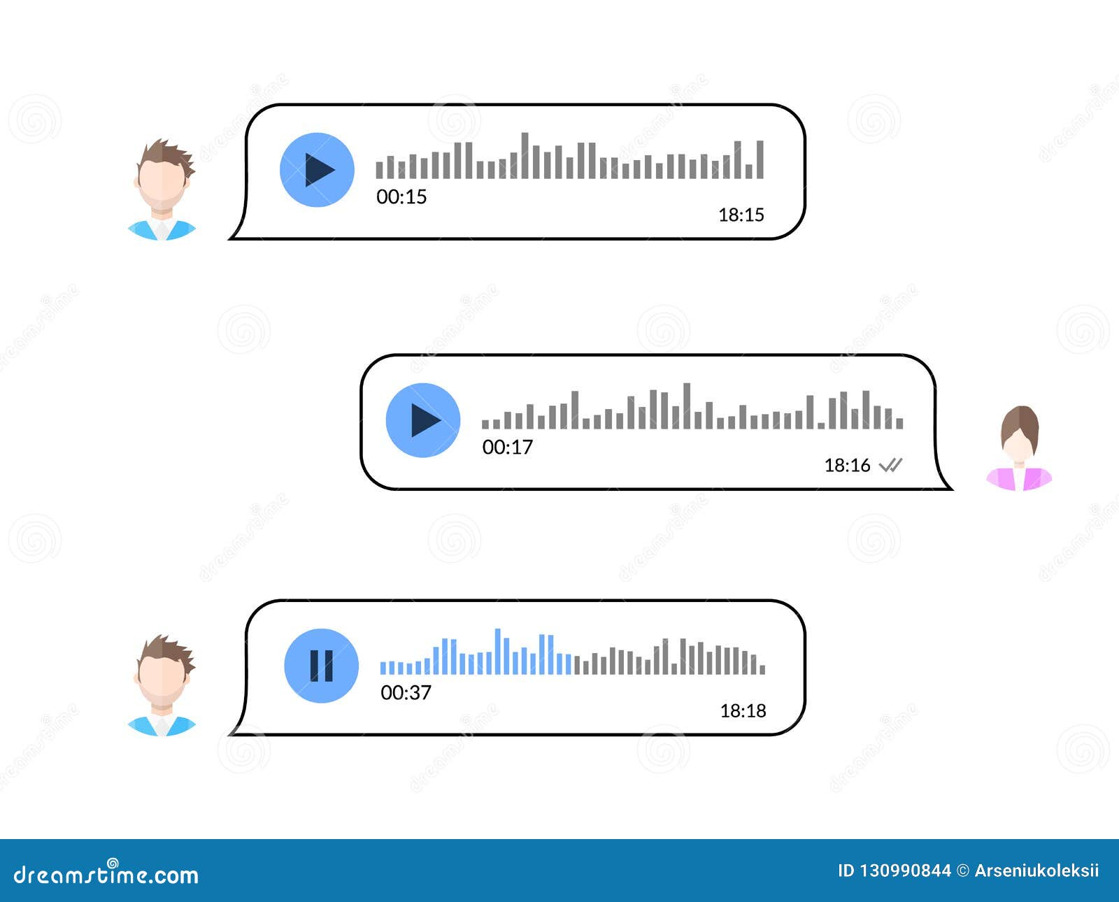 Two Users Conversate Using Voice Messages. Audio Message Communication ...