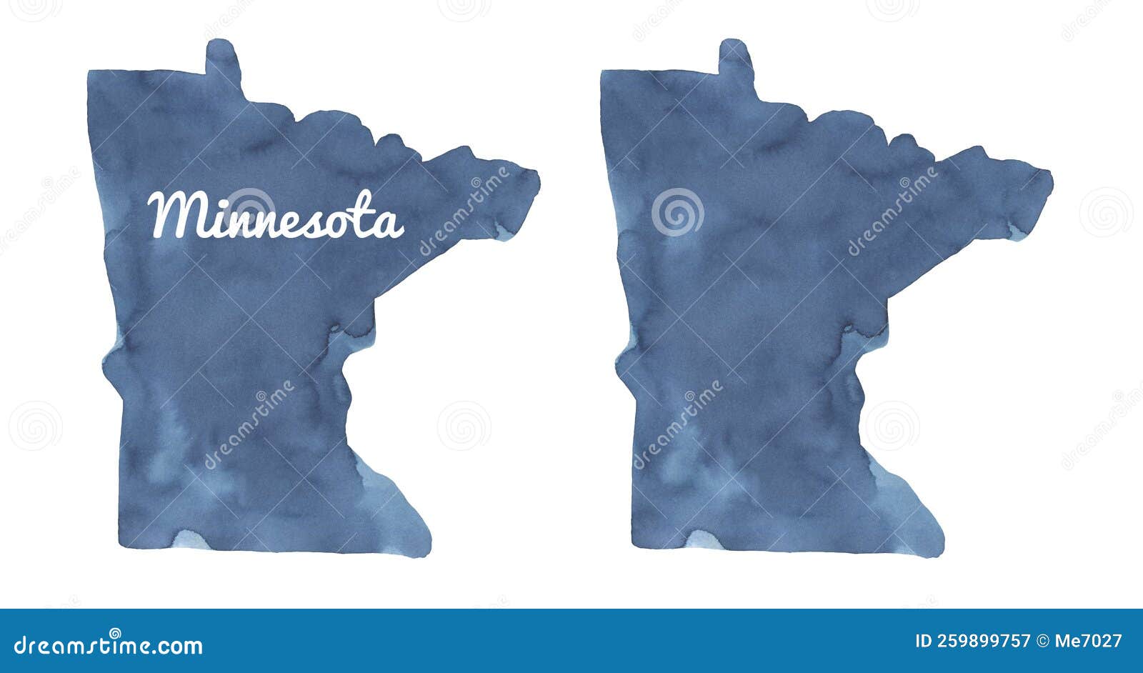 Watercolour Illustration Set of Minnesota State Map Silhouette in Dark ...