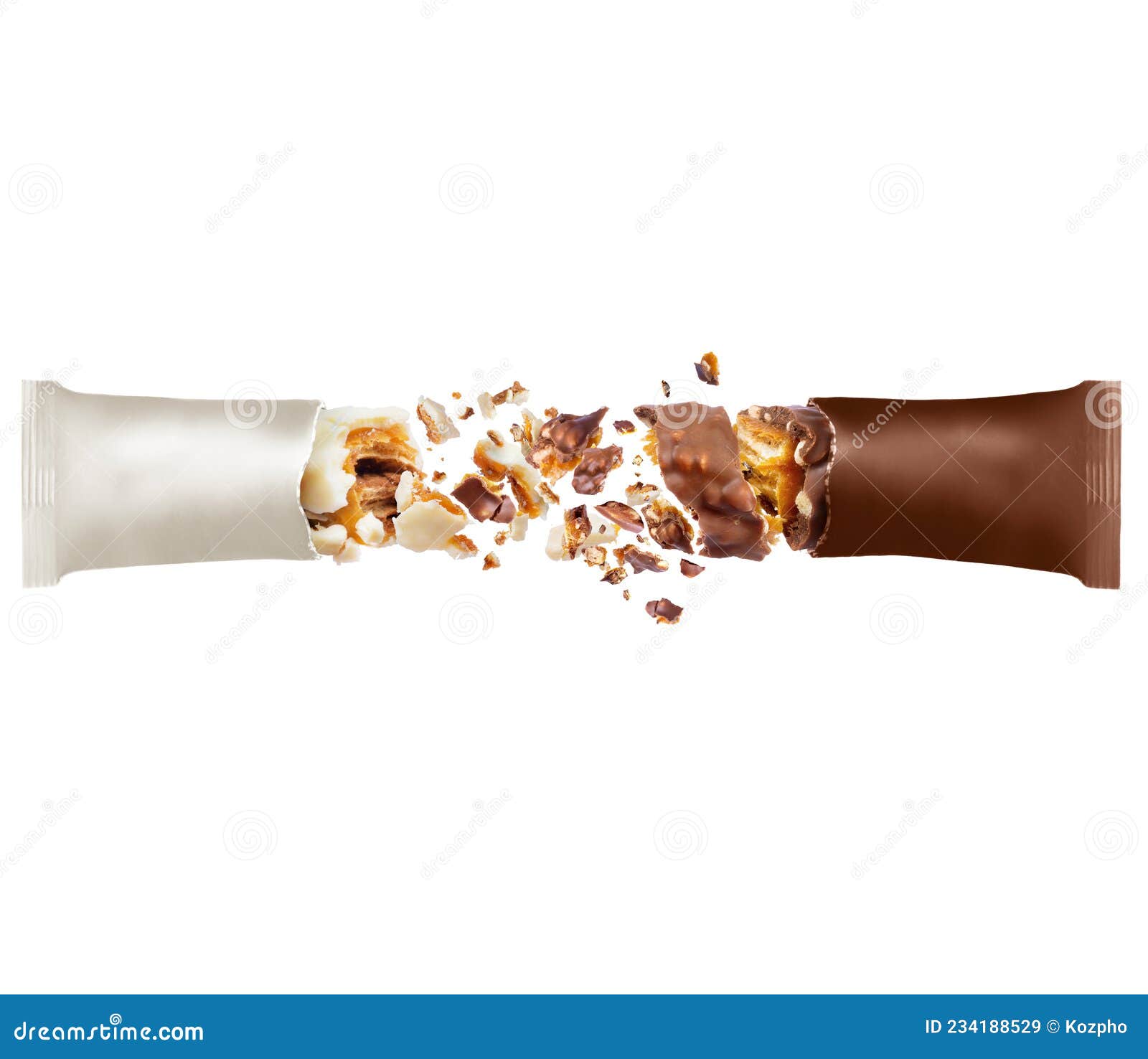 Two Various Chocolate Bars with Nuts in Wrapper Crushed in the Air ...