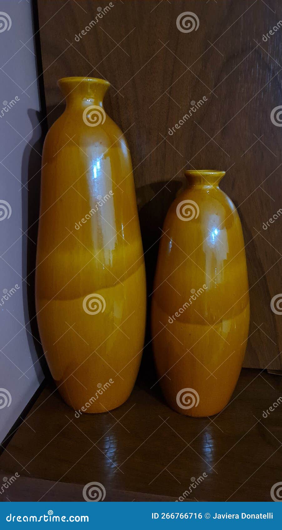 Two Vases Against the Wall stock photo. Image of yellow - 266766716