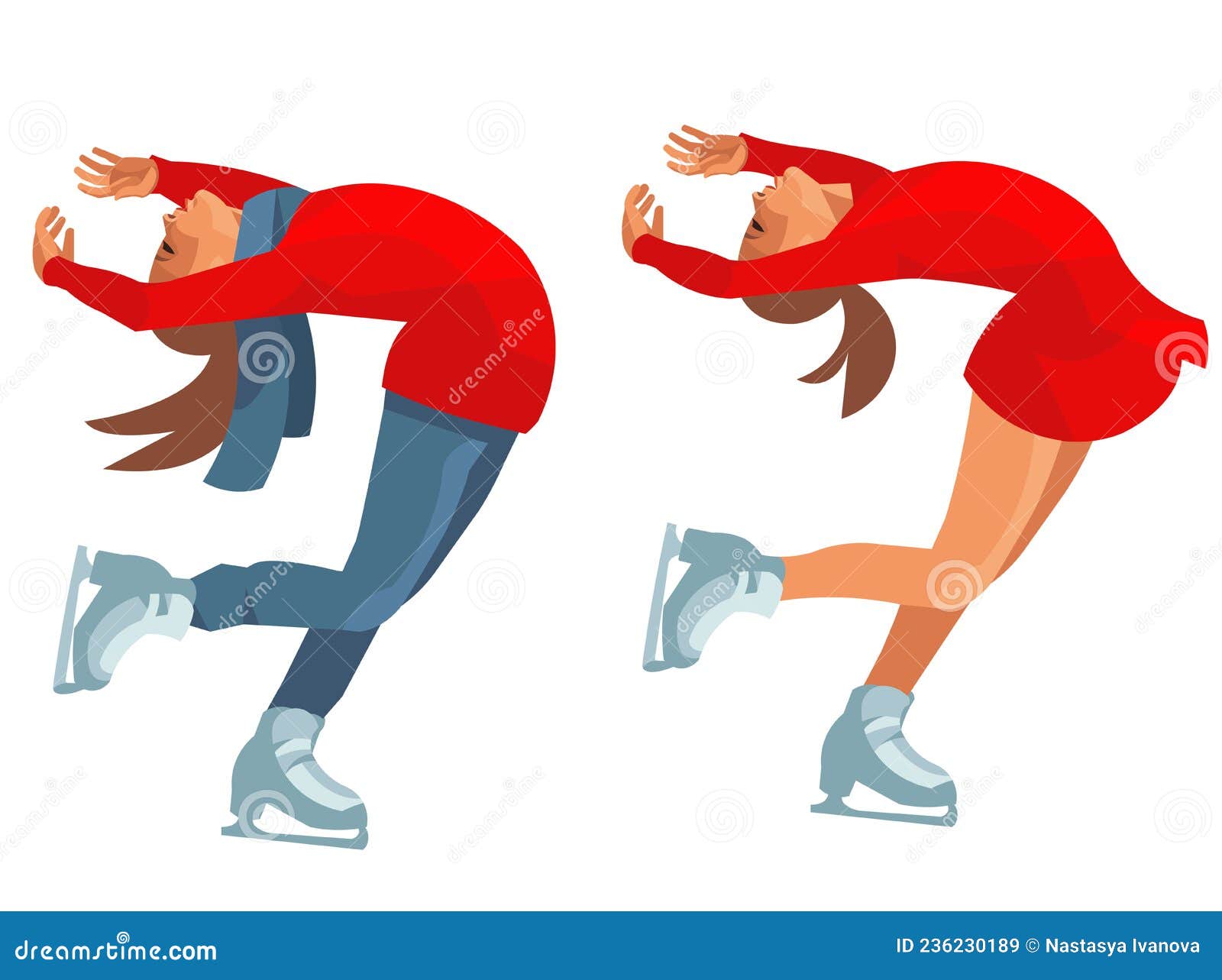 Two Vector Figures of a Figure Skater Bending Backwards in a ...
