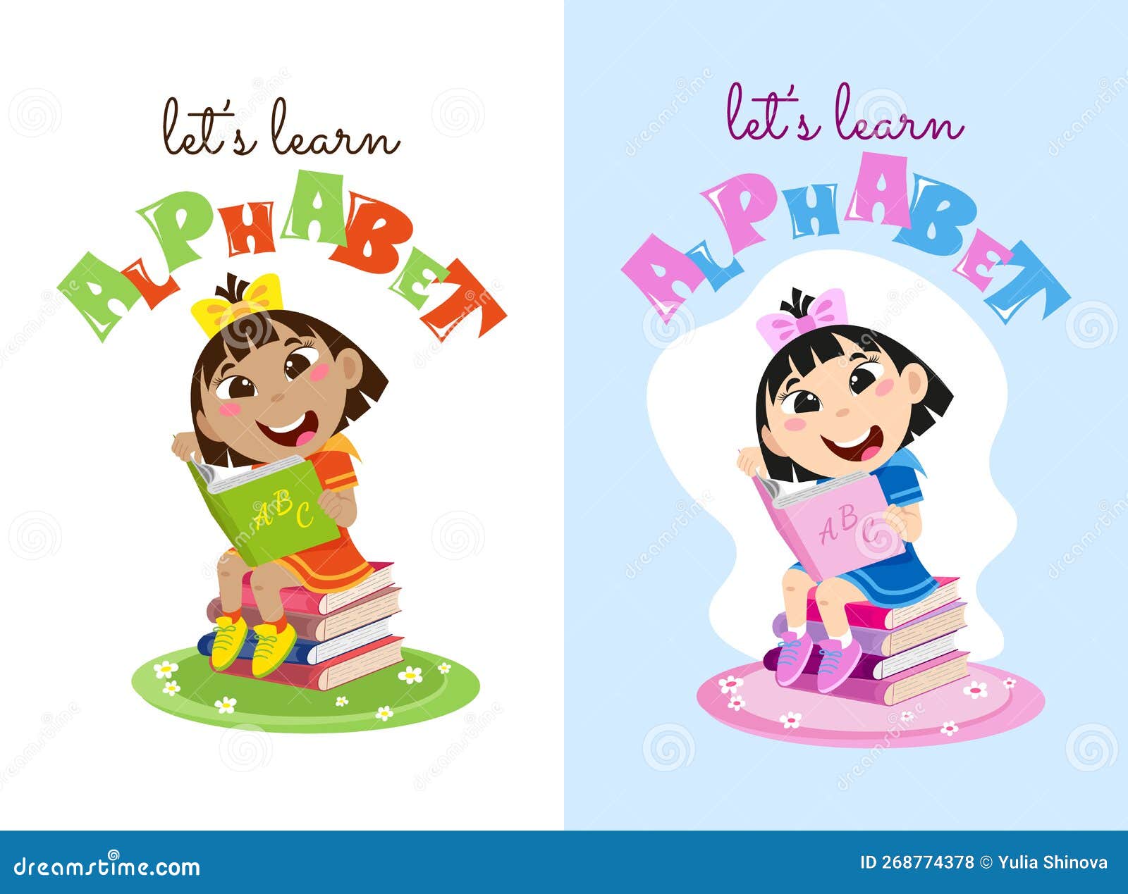 Two Vector Illustrations of a Girl with the Alphabet in Different ...