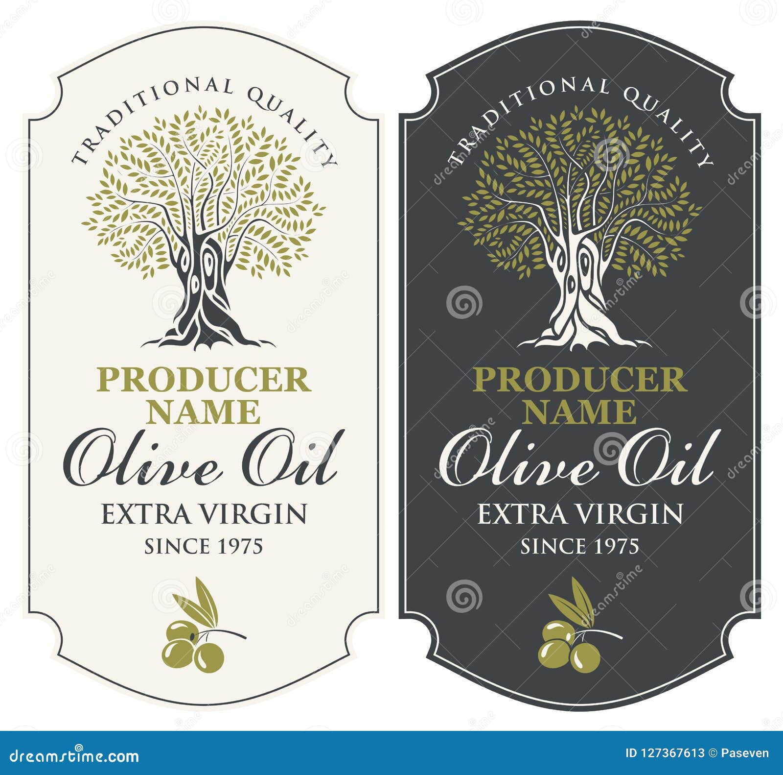 Two Vector Labels for Olive Oil with an Olive Tree Stock Vector ...