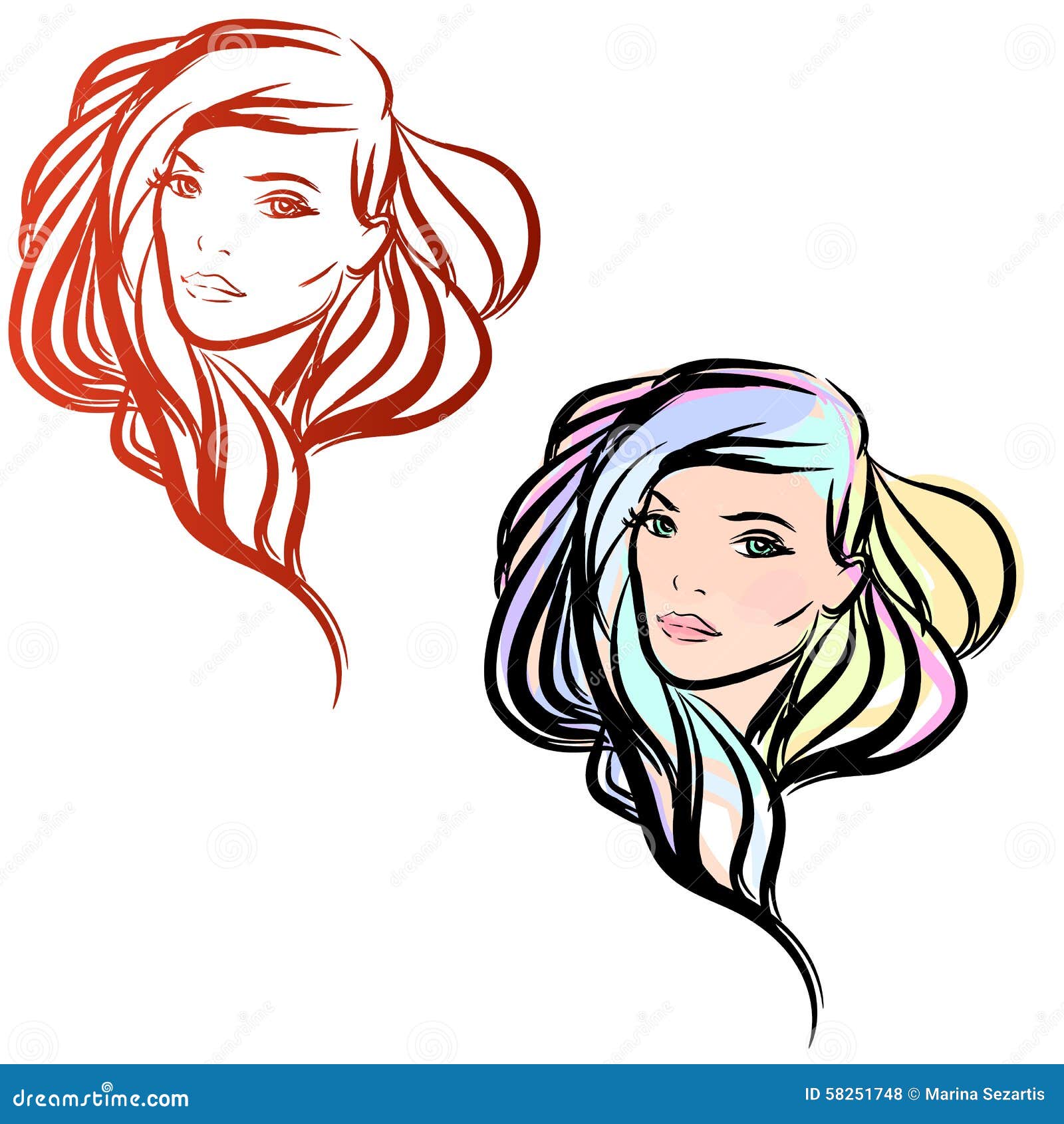 Two vector portraits stock vector. Illustration of head - 58251748