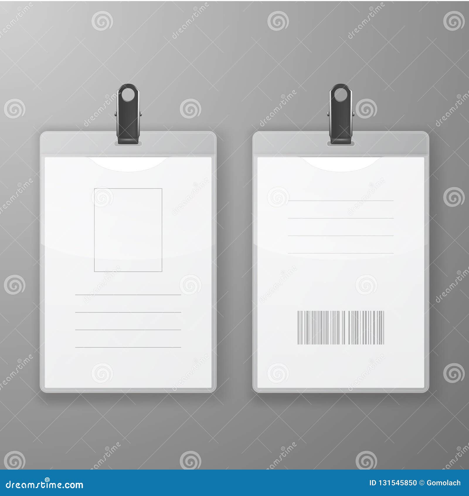 Two Vector Realistic Blank Office Graphic Id Cards with Clasp Holder ...