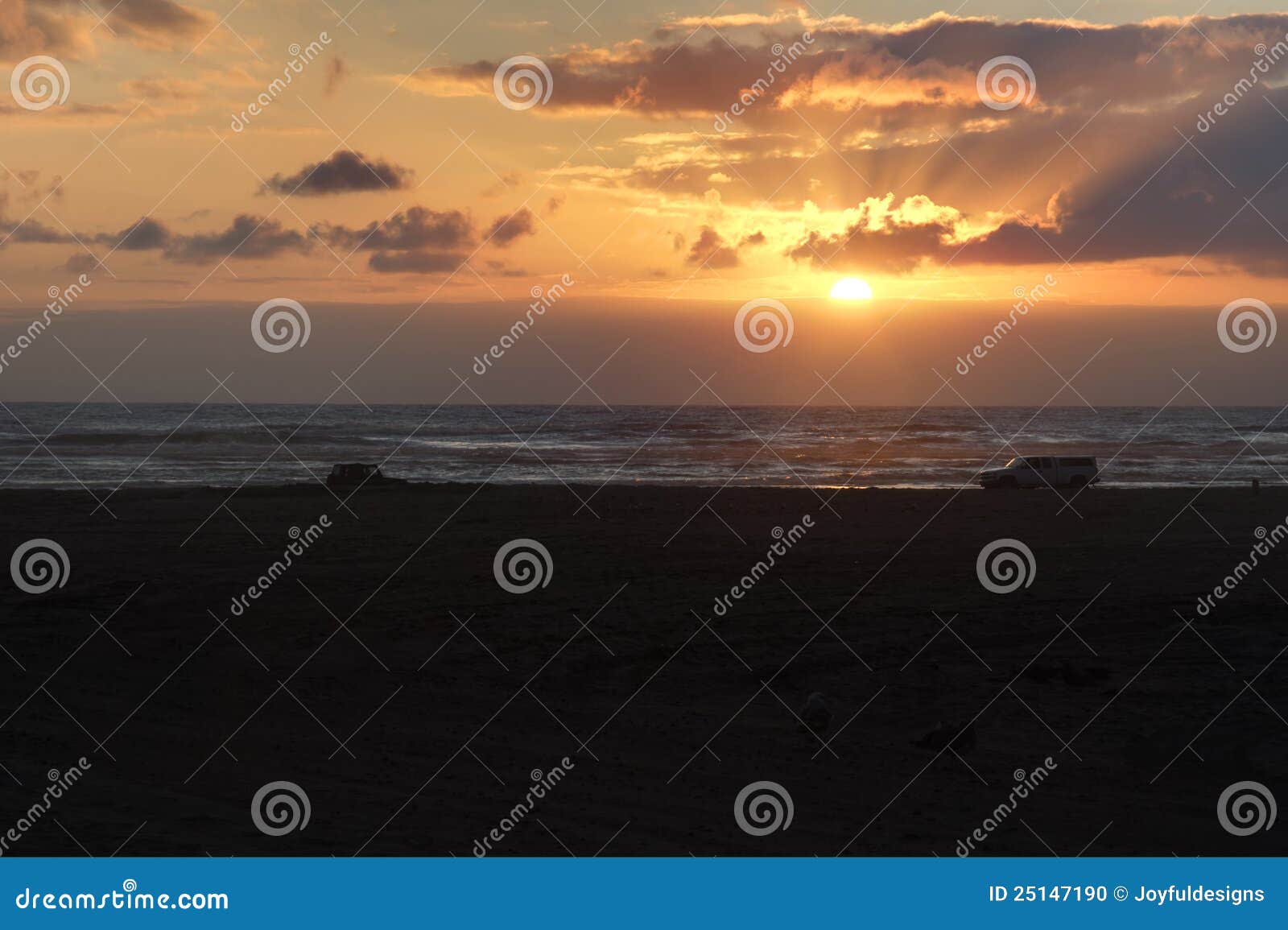 Two Vehicles on the Beach at Sunset Stock Photo - Image of recreation ...