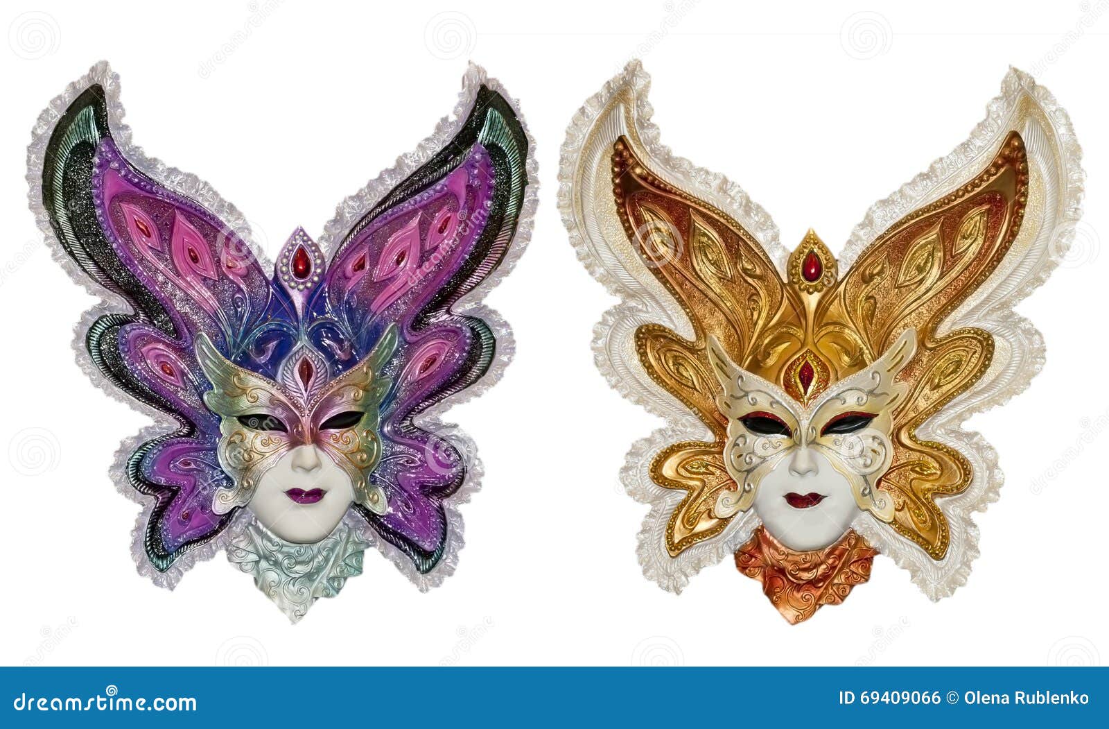 Two Venetian Carnival Masks Isolated Stock Photo - Image of decorative ...