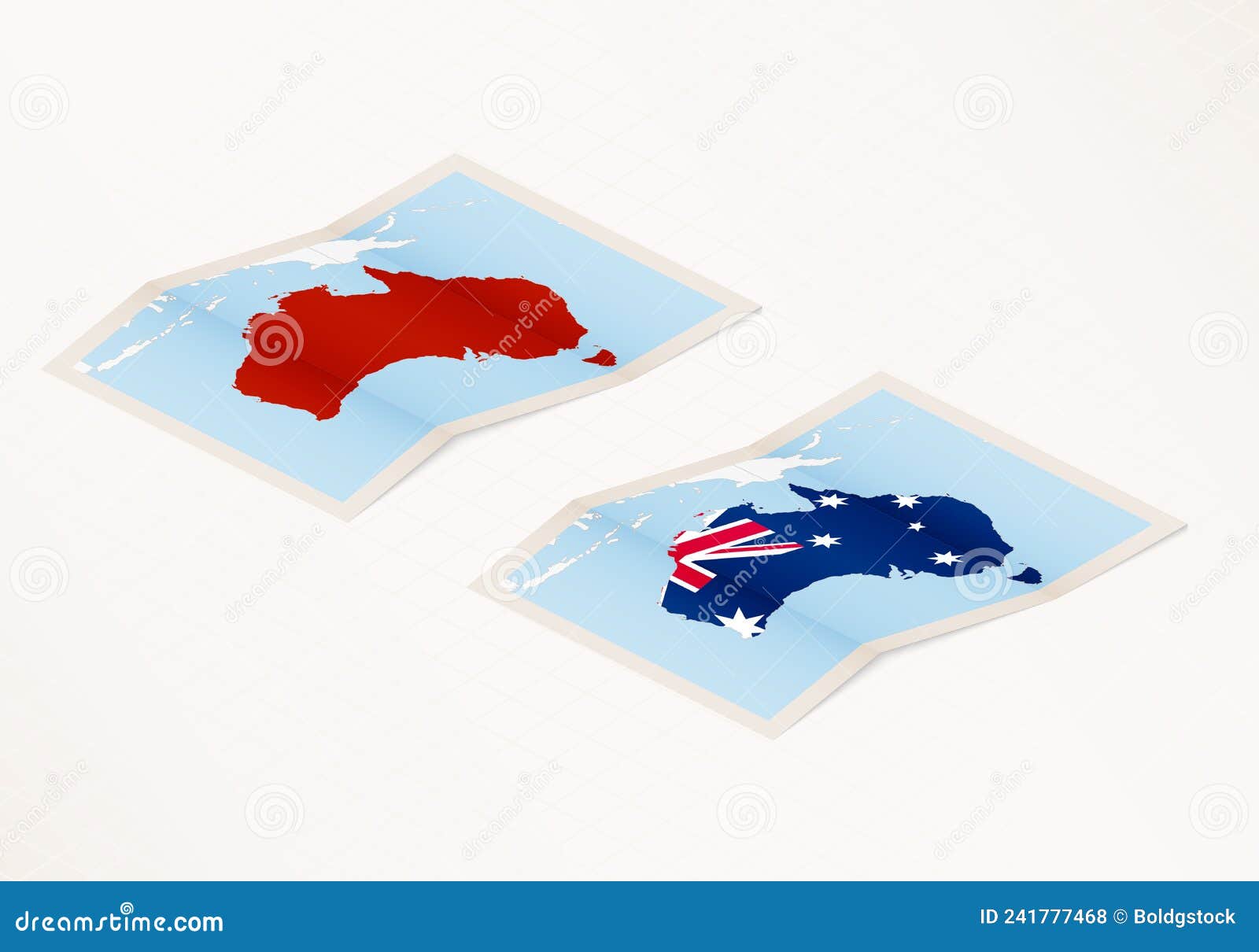 Two Versions of a Folded Map of Australia with the Flag of the Country ...