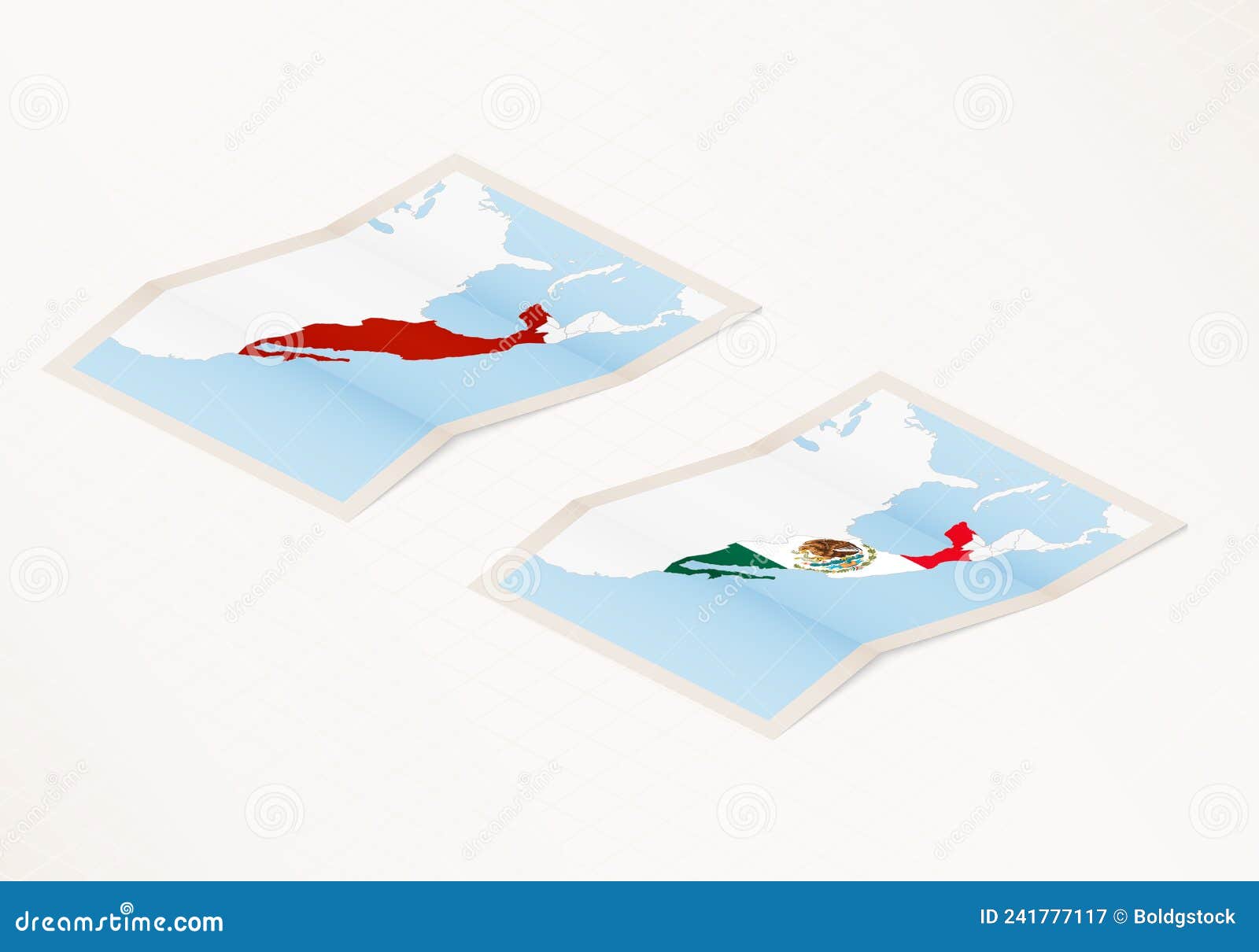Two Versions of a Folded Map of Mexico with the Flag of the Country of ...