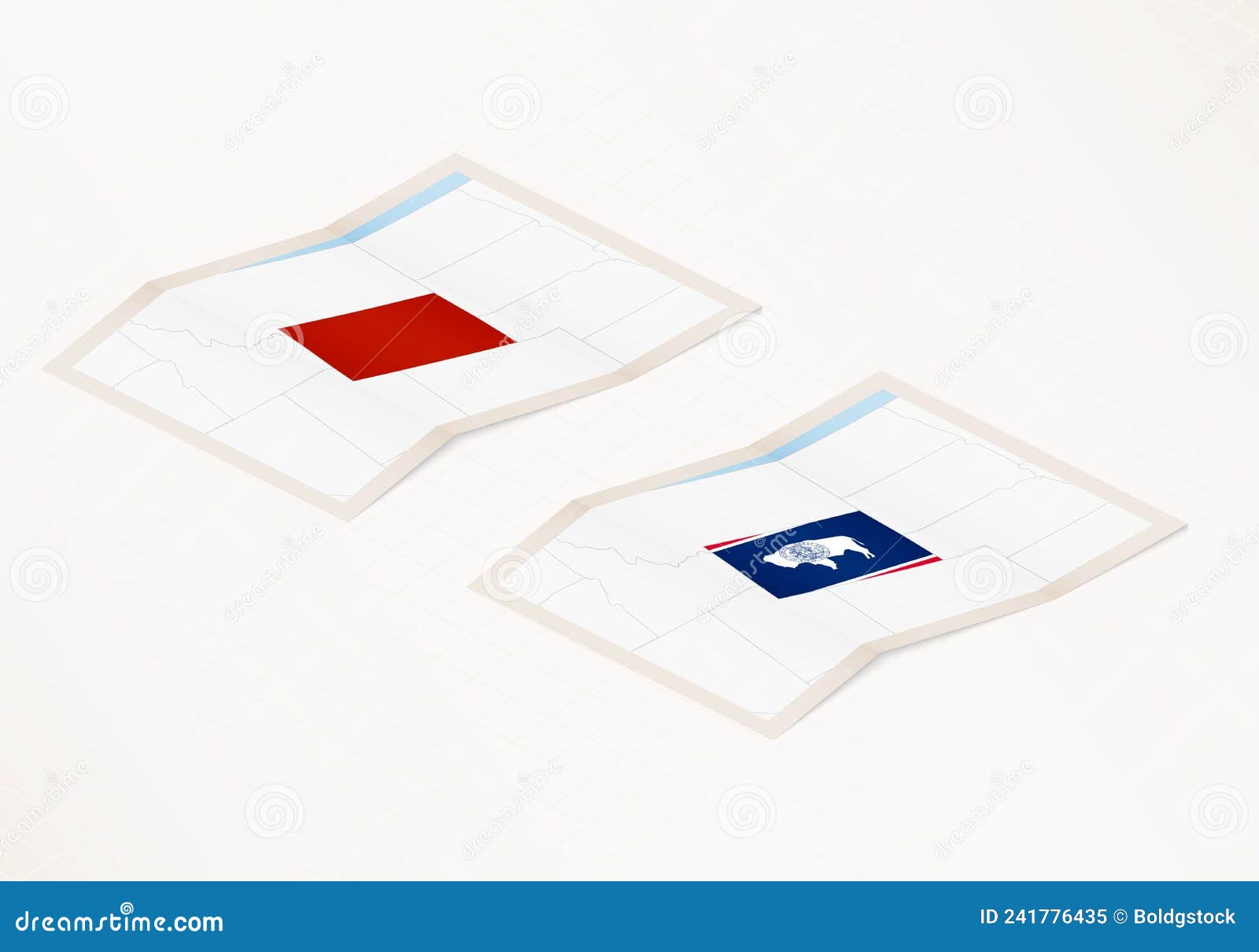 Two Versions of a Folded Map of Wyoming with the Flag of the Country of ...