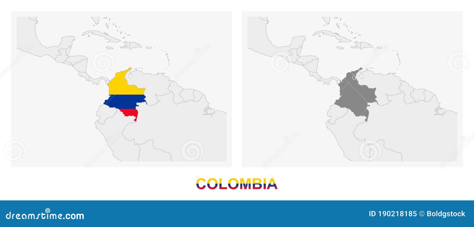 Two Versions of the Map of Colombia, with the Flag of Colombia and ...
