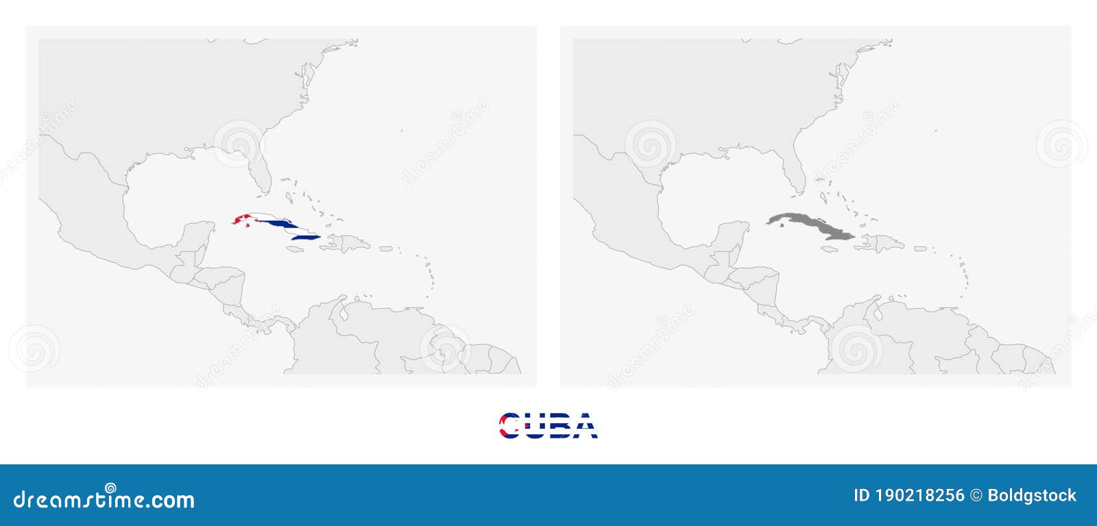 Two Versions of the Map of Cuba, with the Flag of Cuba and Highlighted ...