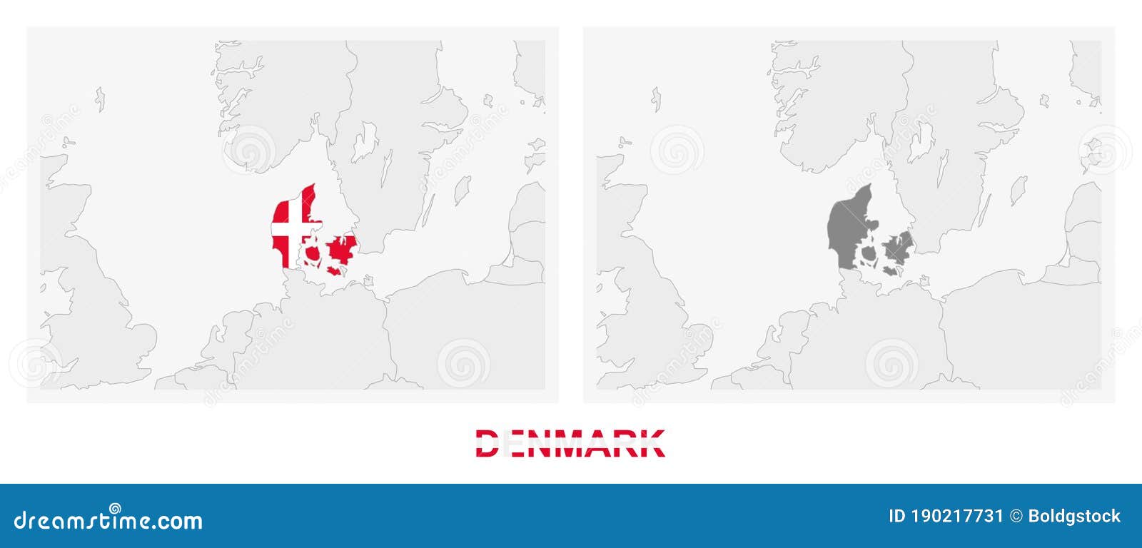 Two Versions of the Map of Denmark, with the Flag of Denmark and ...