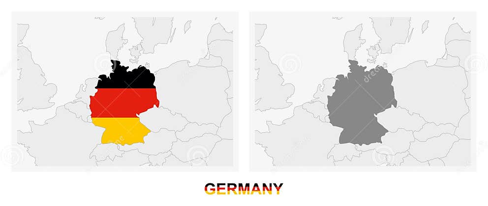 Two Versions of the Map of Germany, with the Flag of Germany and ...