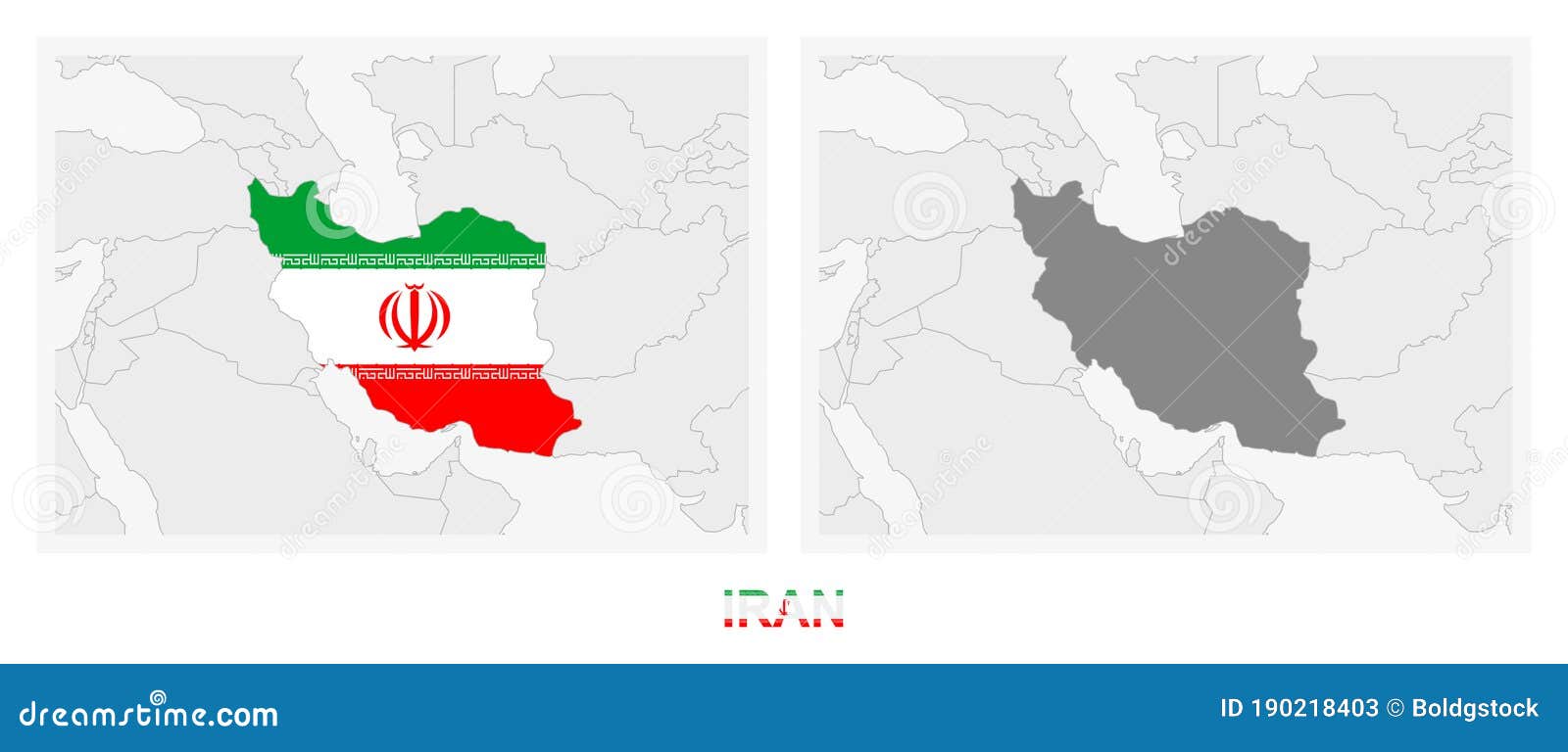 Two Versions of the Map of Iran, with the Flag of Iran and Highlighted ...