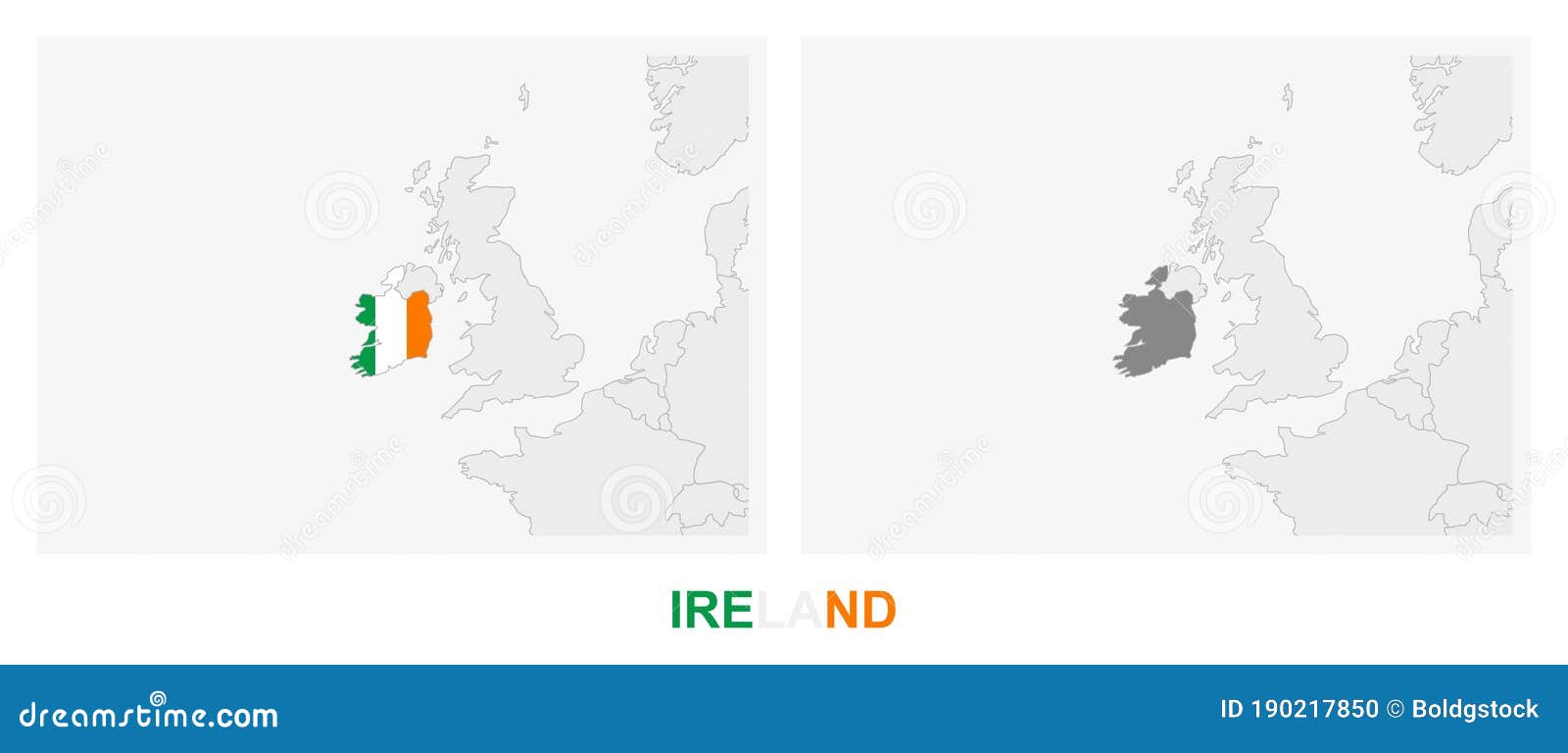 Two Versions of the Map of Ireland, with the Flag of Ireland and ...