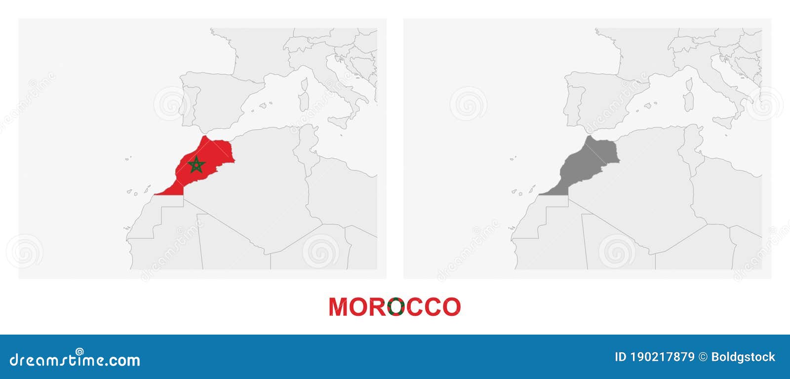 Two Versions of the Map of Morocco, with the Flag of Morocco and ...