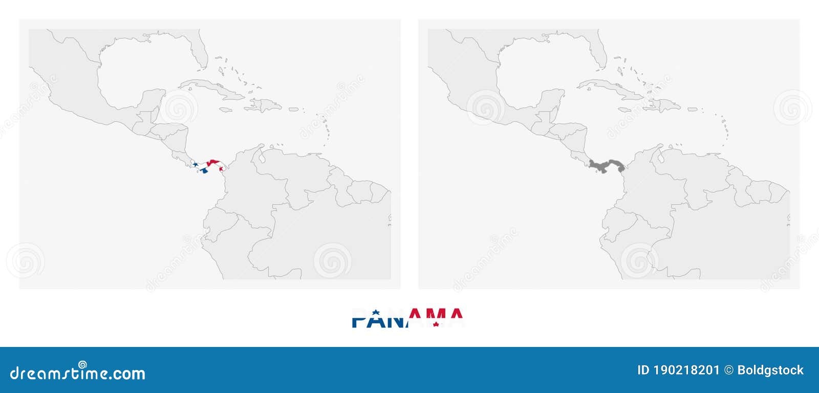 Two Versions of the Map of Panama, with the Flag of Panama and ...