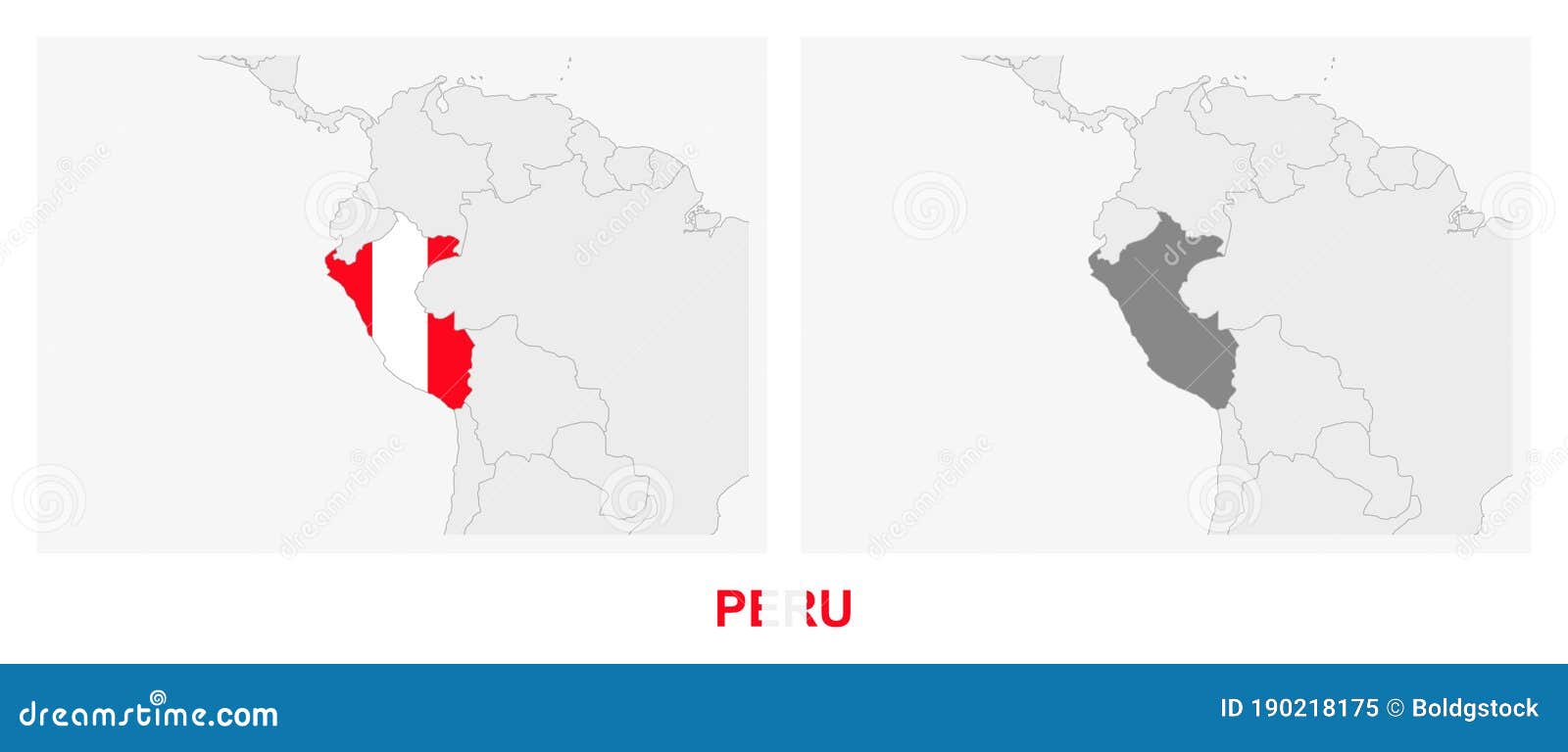 Two Versions of the Map of Peru, with the Flag of Peru and Highlighted ...